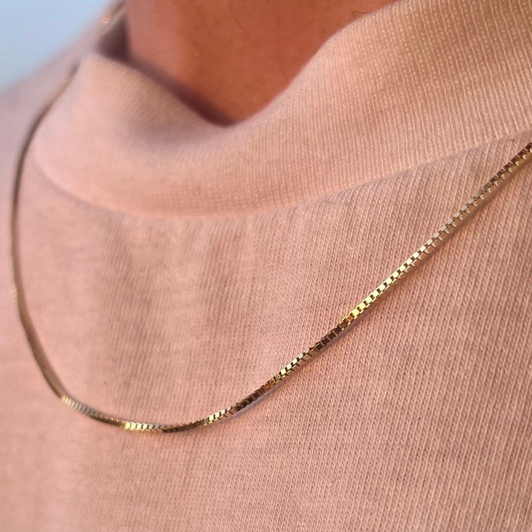 10k Gold Box Chain 0.5mm 0.8mm Solid Gold Box Chain Yellow Gold Italy ...