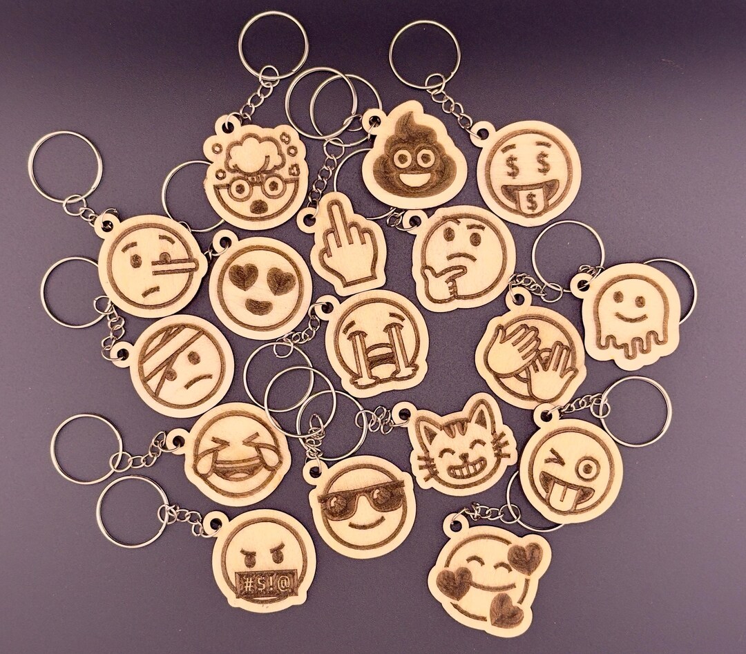 10x Custom Wooden Emoji Keychains – Set of 10 | Funny Emoji Gifts | 3mm ...