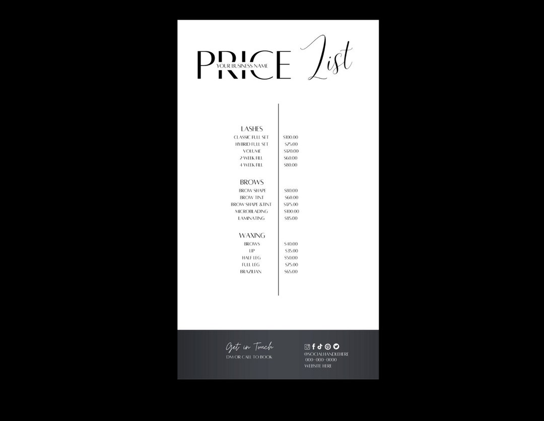 Price List Template, Editable Price Sheet, Minimalist & Modern Design ...