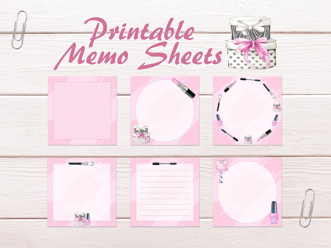 Cute Sticky Notes With Pink Makeup Printable Stationery for Digital ...