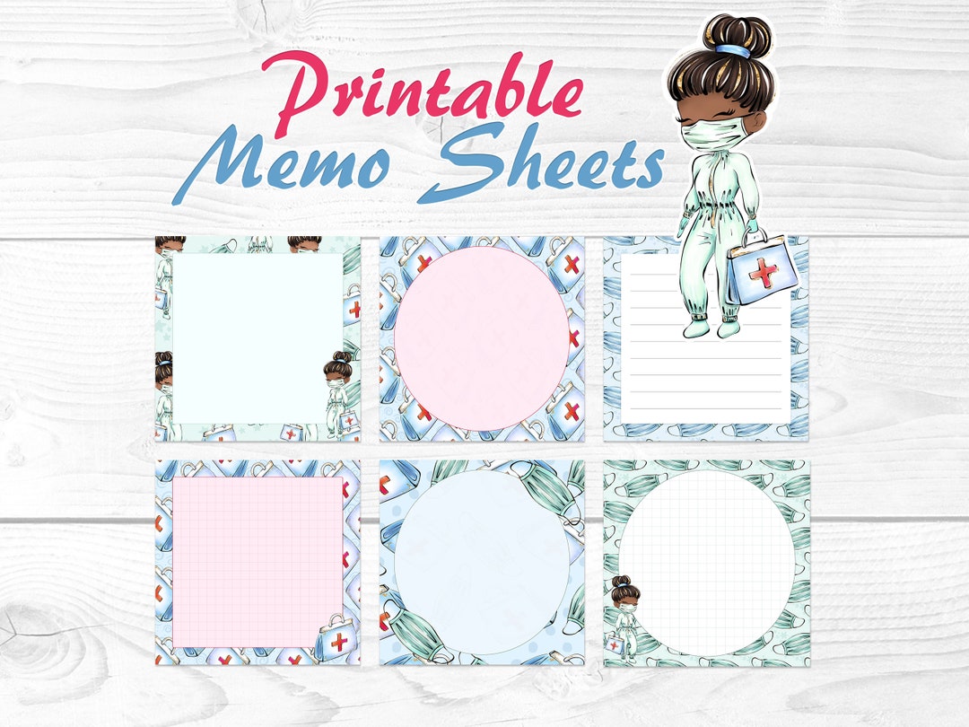 Brunette Nurse Sticky Notes Cute Printable Stationery for Digital ...