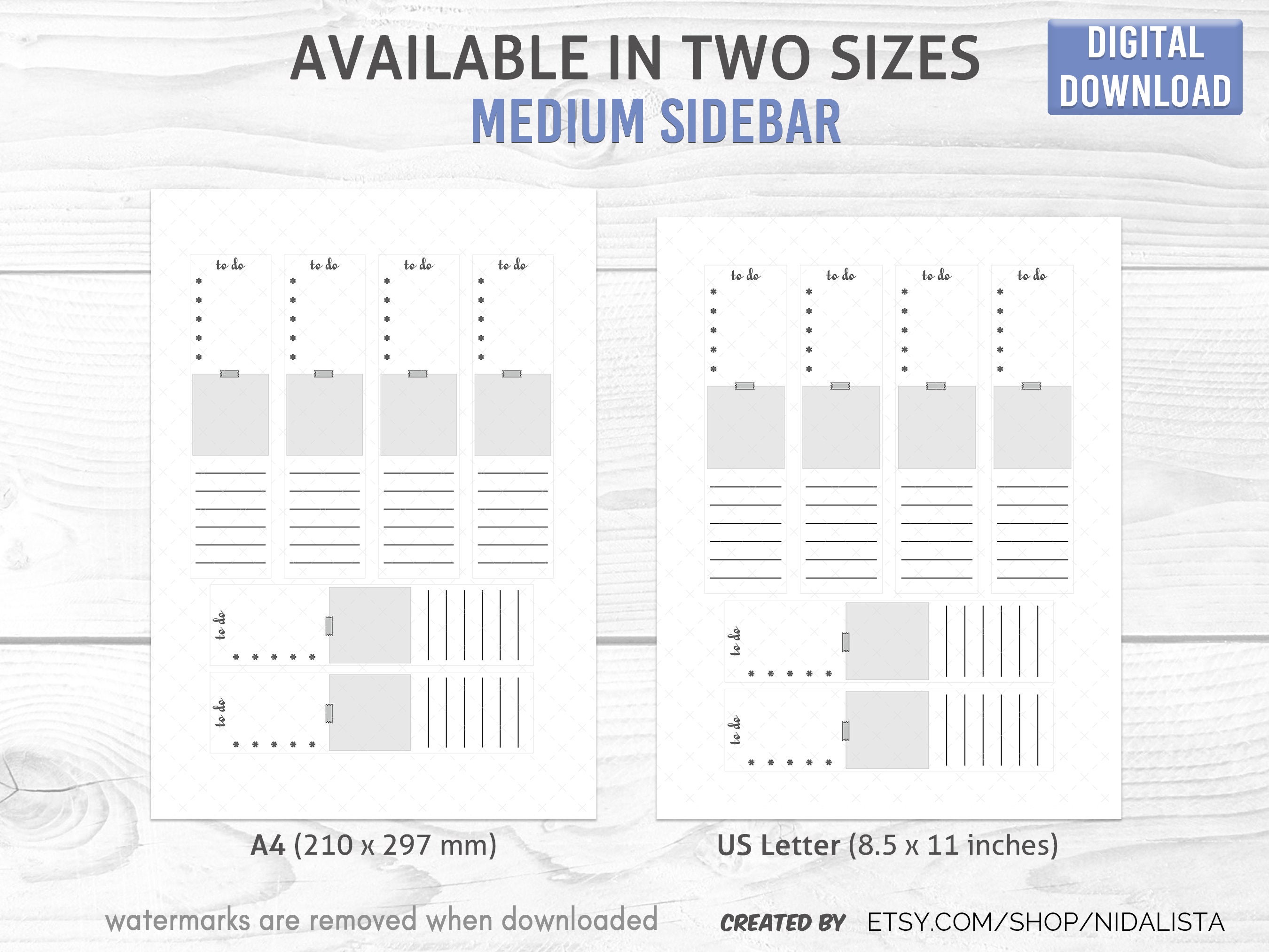 Printable Sidebar 2 Designs Neutral Gray Minimalist Planner Stickers ...