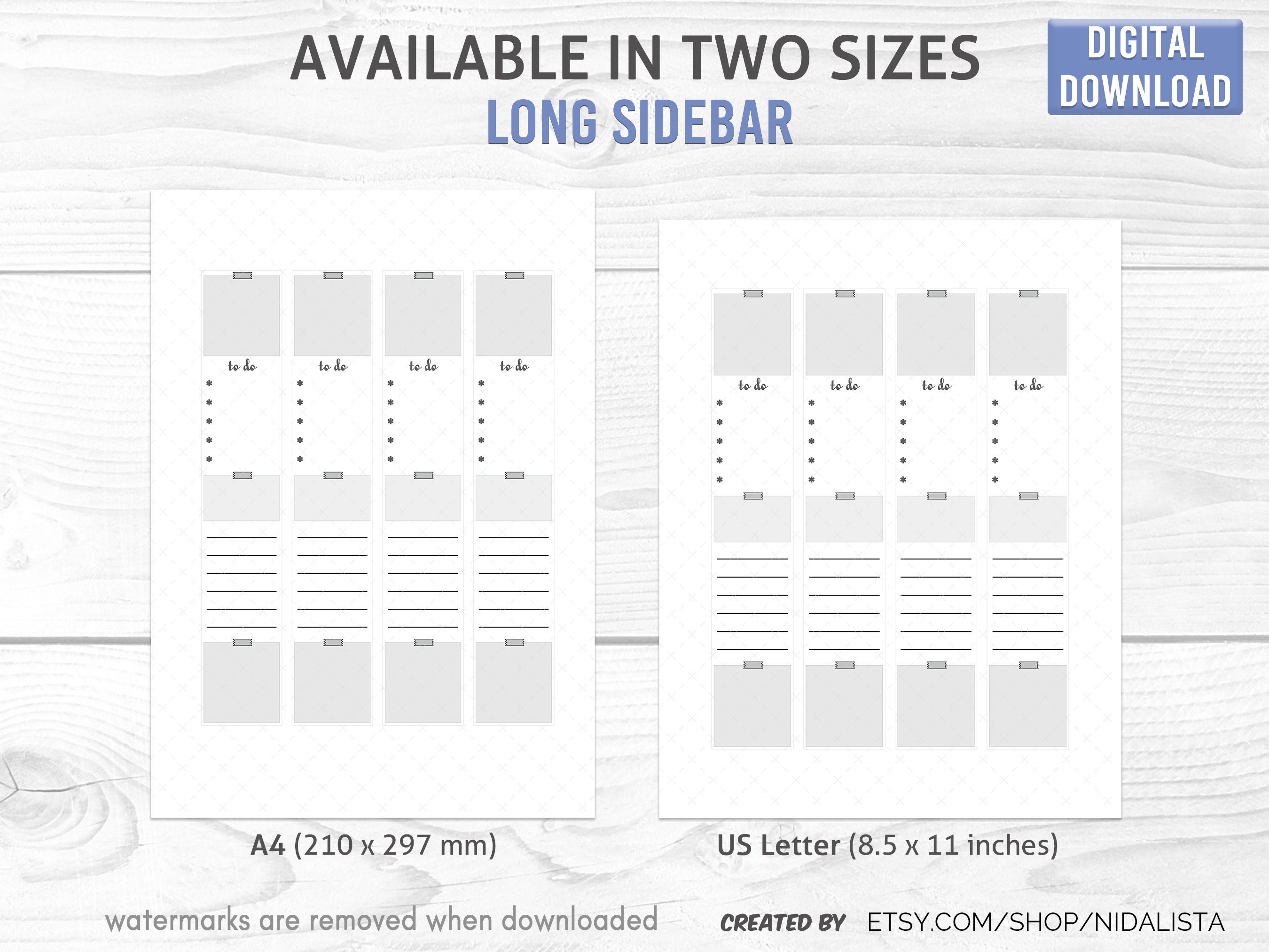 Printable Sidebar 2 Designs Neutral Gray Minimalist Planner Stickers ...