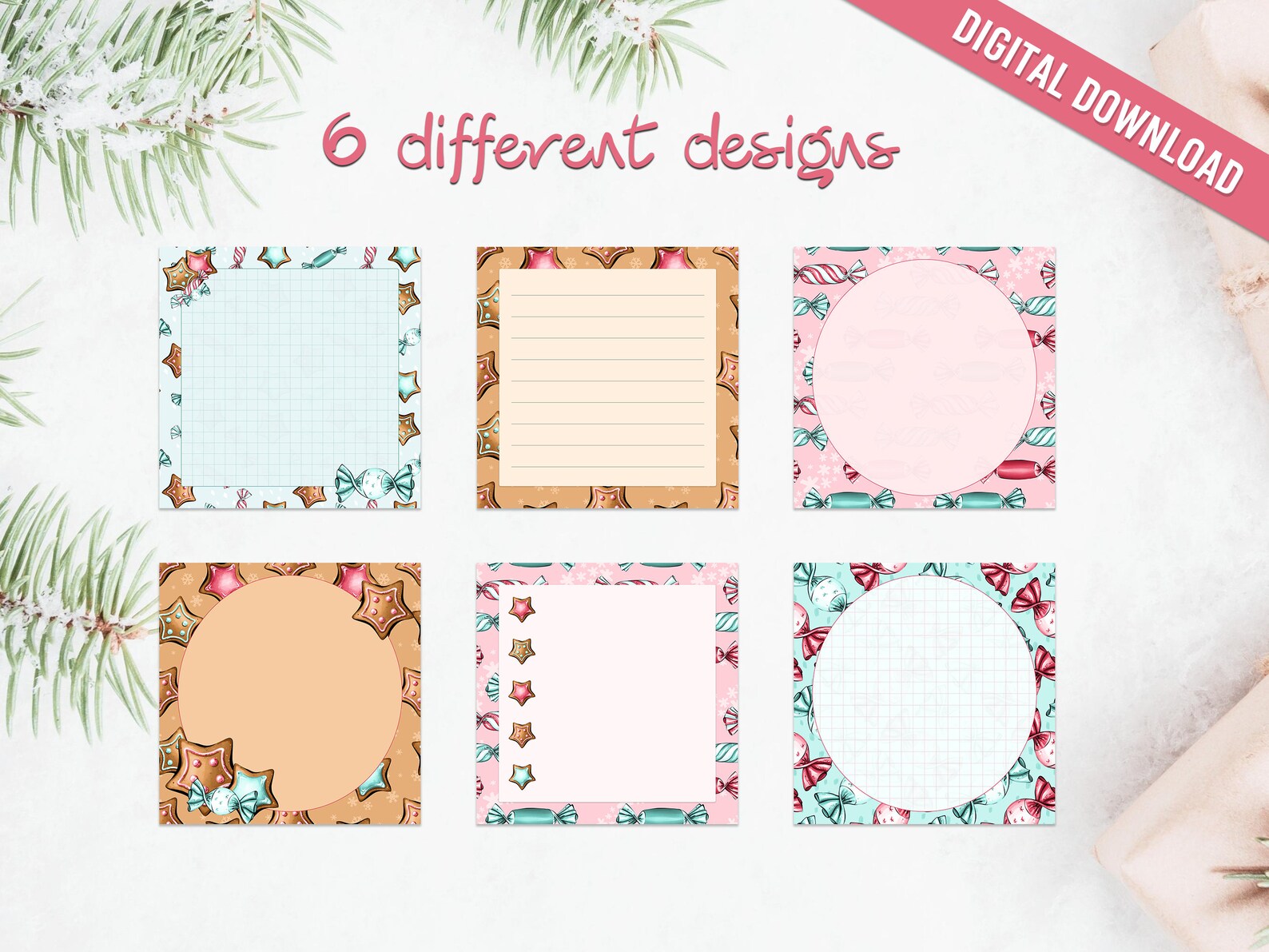 Printable Memo Sheets Christmas Holiday Gingerbread Notepads Stationery ...