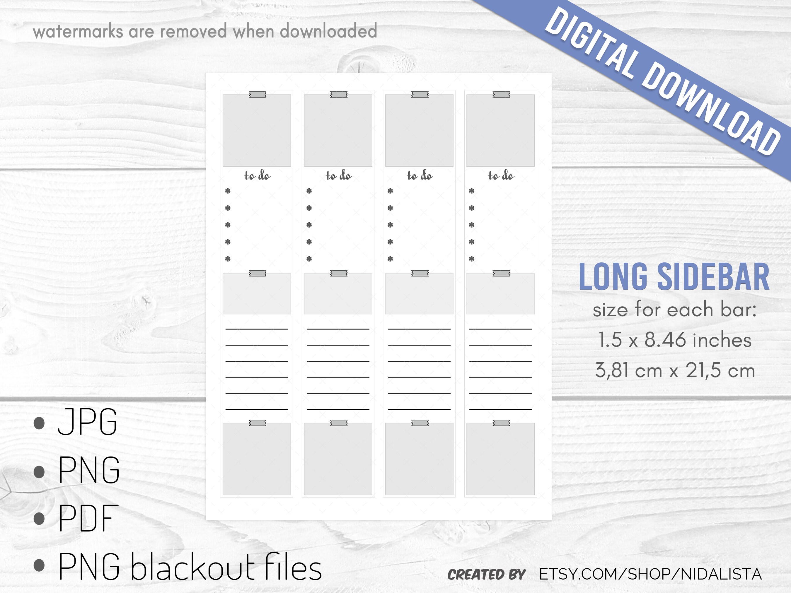 Printable Sidebar 2 Designs Neutral Gray Minimalist Planner Stickers ...