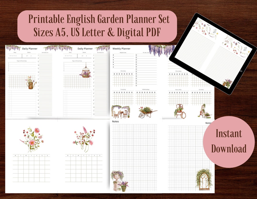English Cottage Garden Printable Planner Digital Download - Etsy