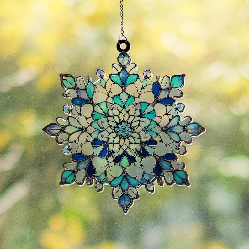Winter Snowflake Acrylic Suncatcher Window Hanging – Frosty Sun Catcher ...