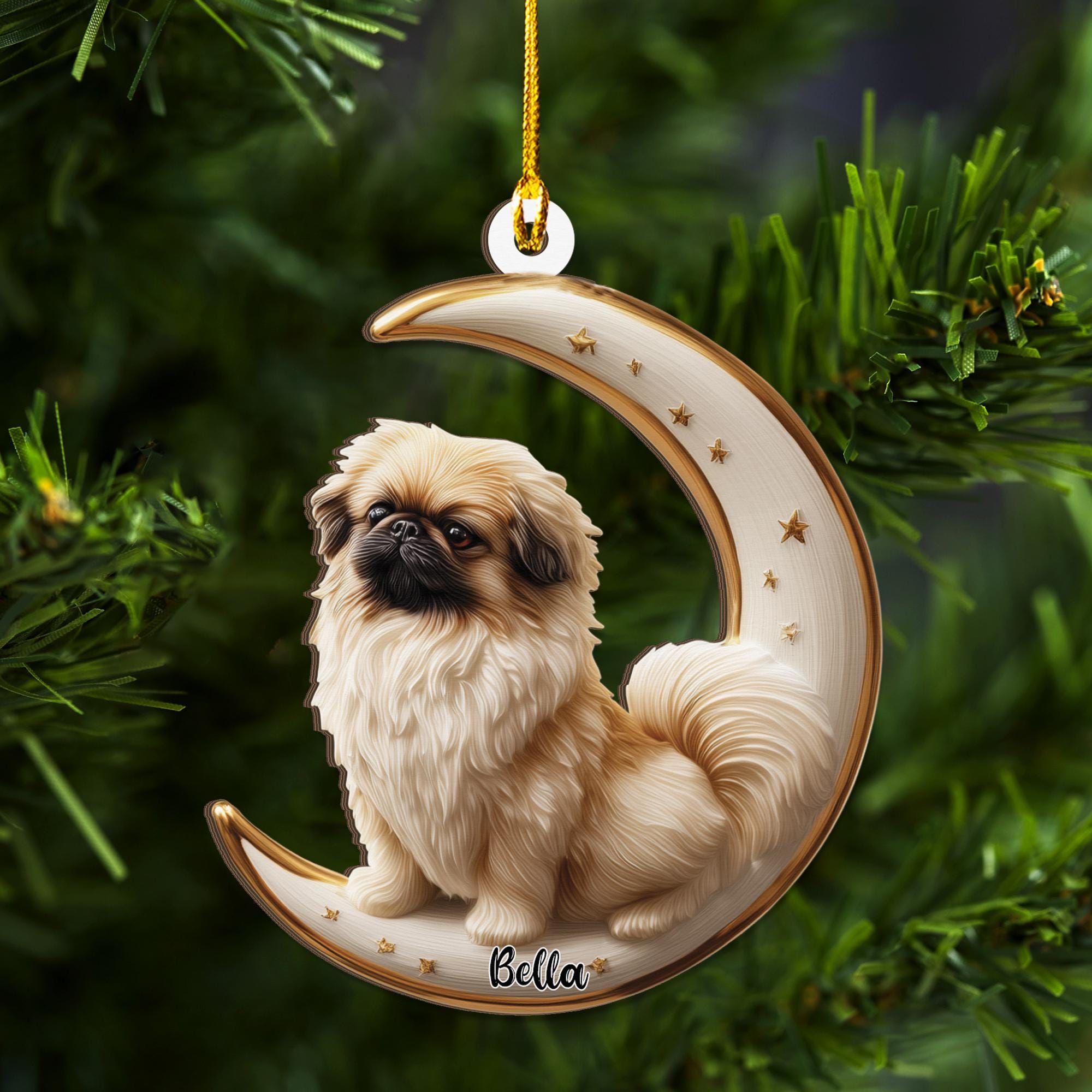 Personalized Pekingese Dog on Moon Ash Plywood Ornament Flat 2D Cutout ...