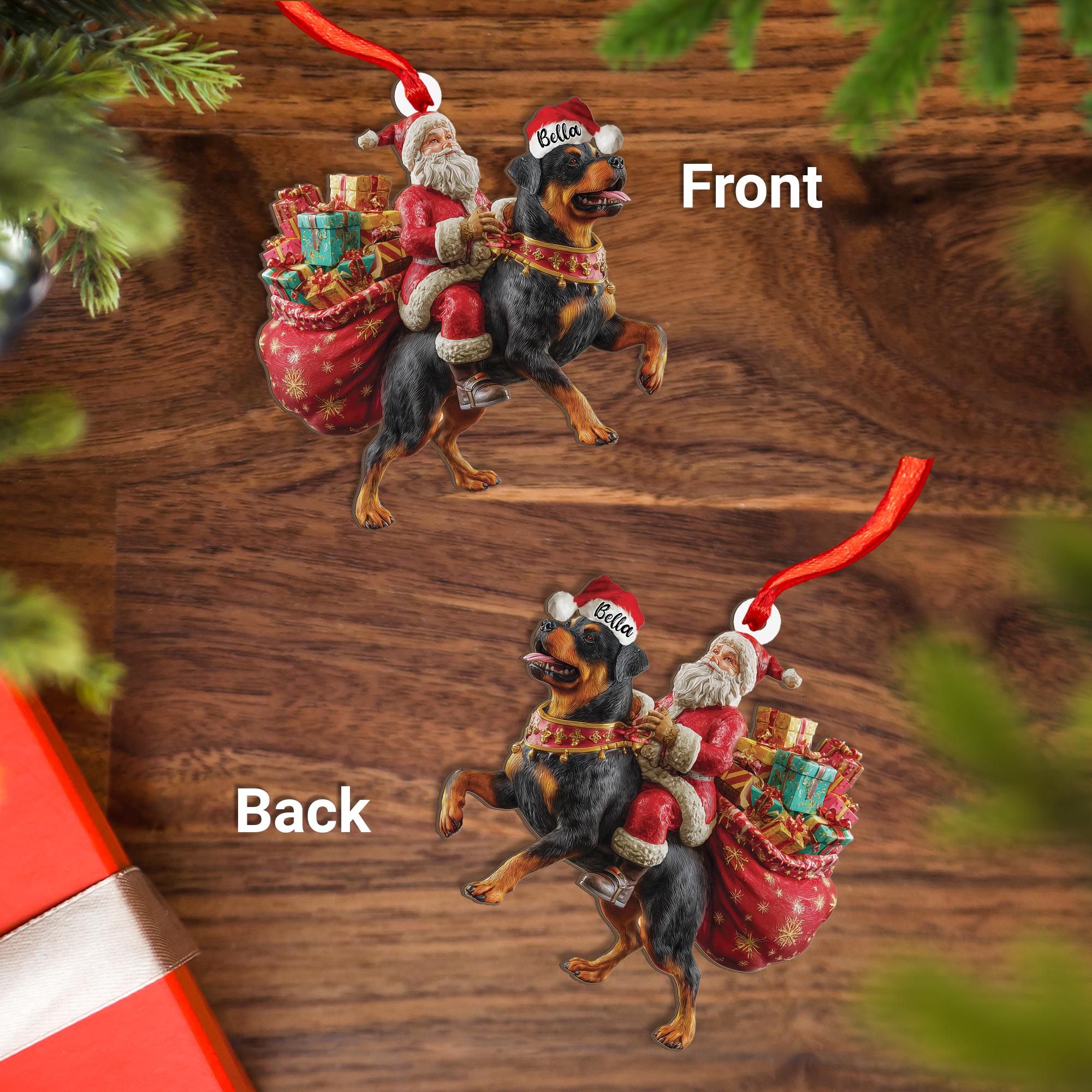 Personalized Rottweiler Dog and Santa Christmas Wood Ornament, Flat 2D ...