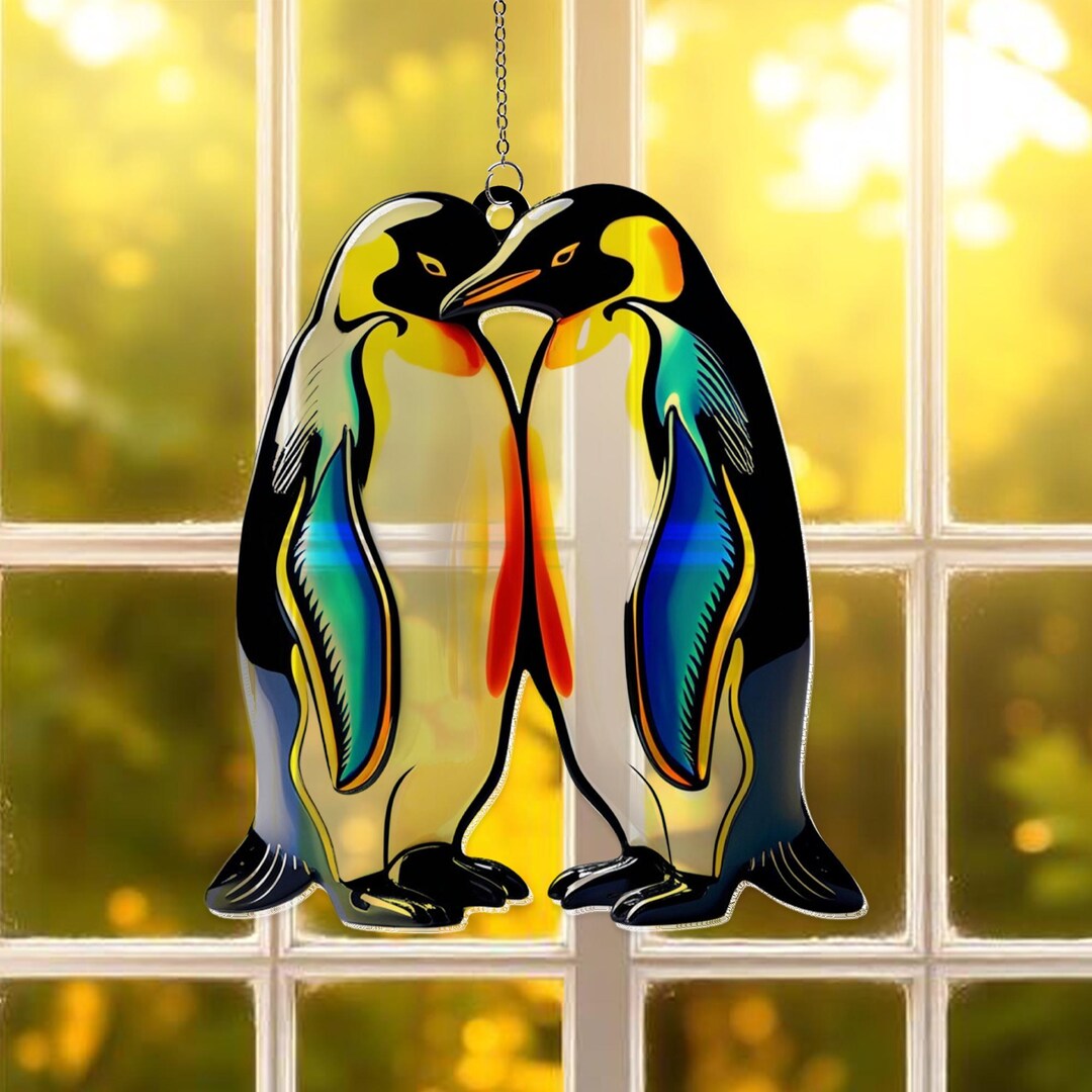 Penguin Couple Acrylic Window Suncatcher Hanging Ornament, Suncatcher ...