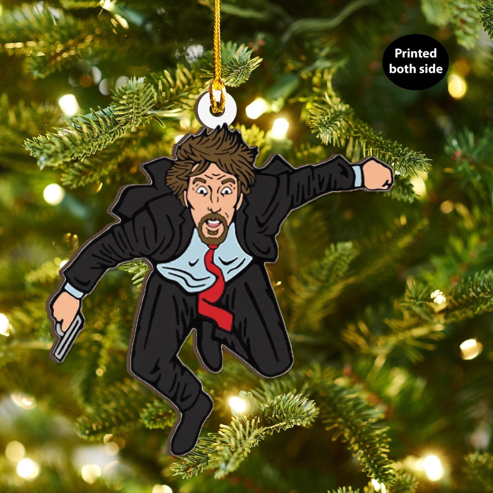 Hans Gruber Falling off Nakatomi Plaza Double Sided Wood Ornament ...
