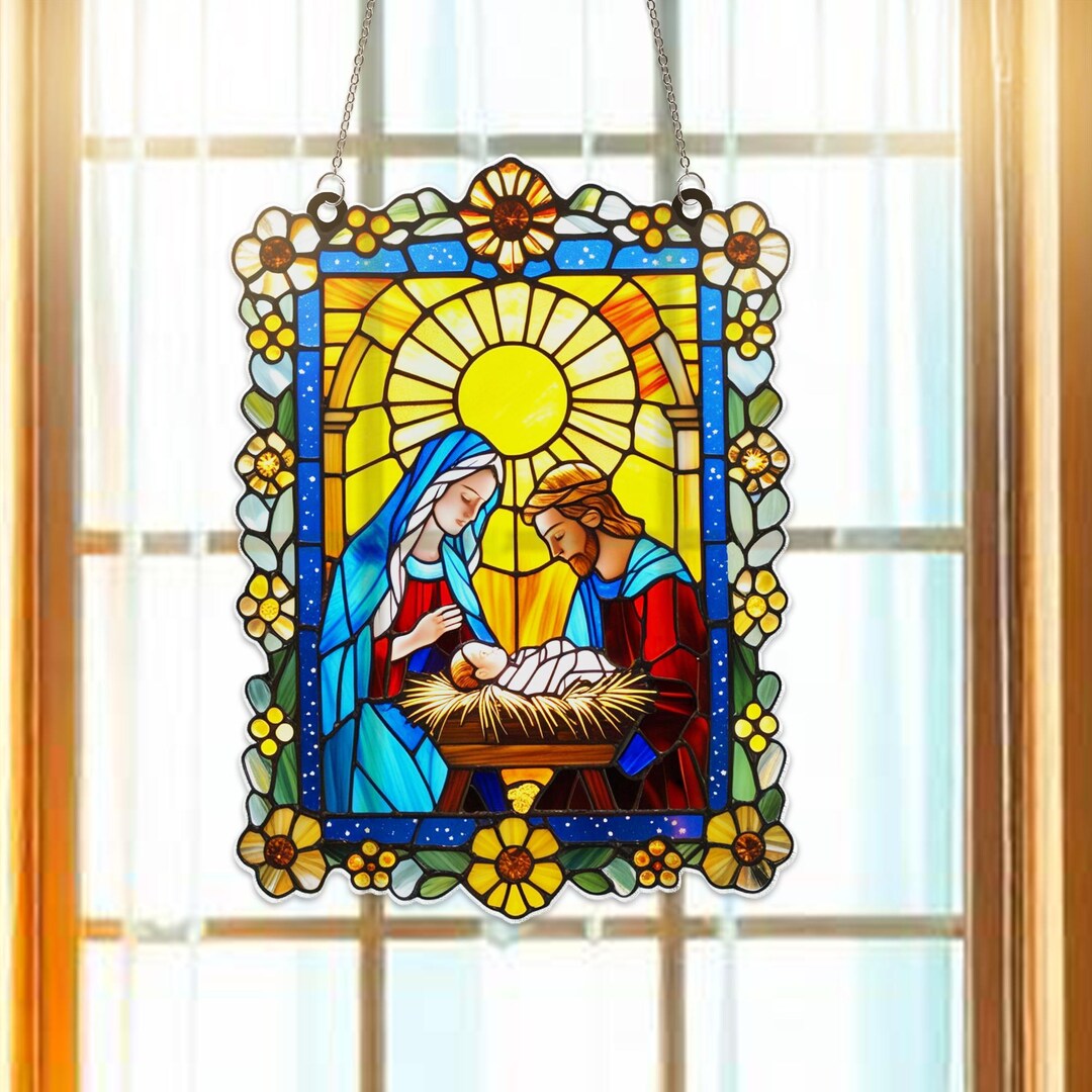 Nativity Catholic Acrylic Suncatcher Window Hanging Ornament ...