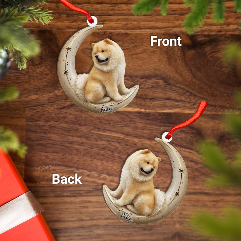Personalized Chow Chow Dog on Moon Ash Plywood Ornament Flat 2D Cutout ...