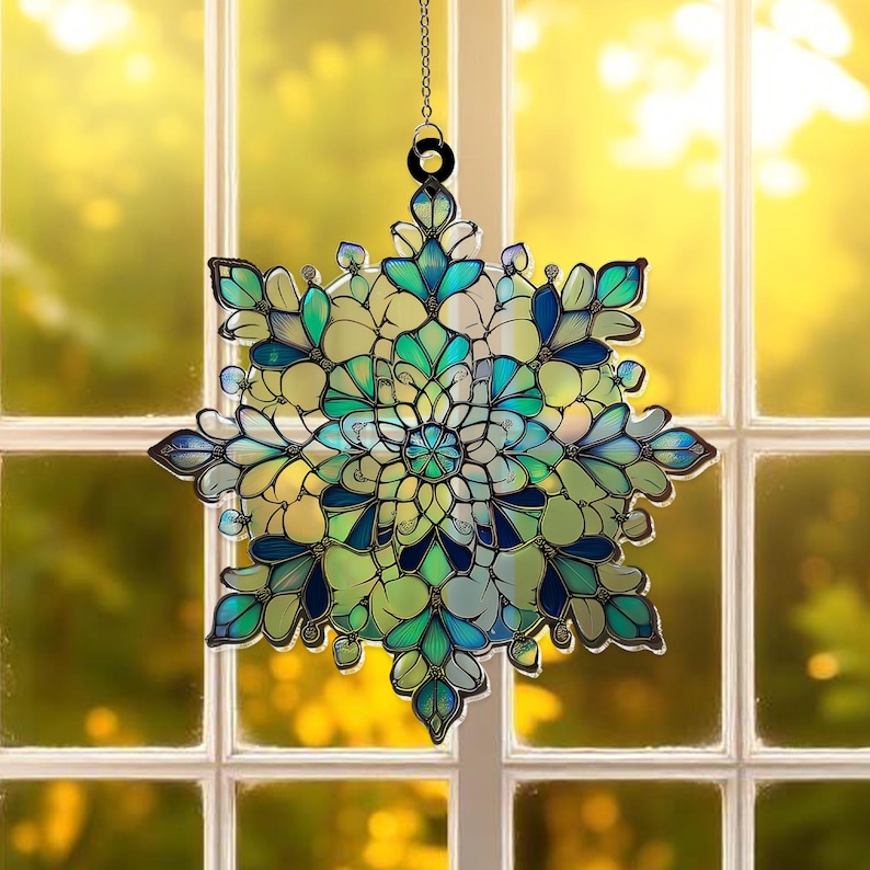 Winter Snowflake Acrylic Suncatcher Window Hanging – Frosty Sun Catcher ...