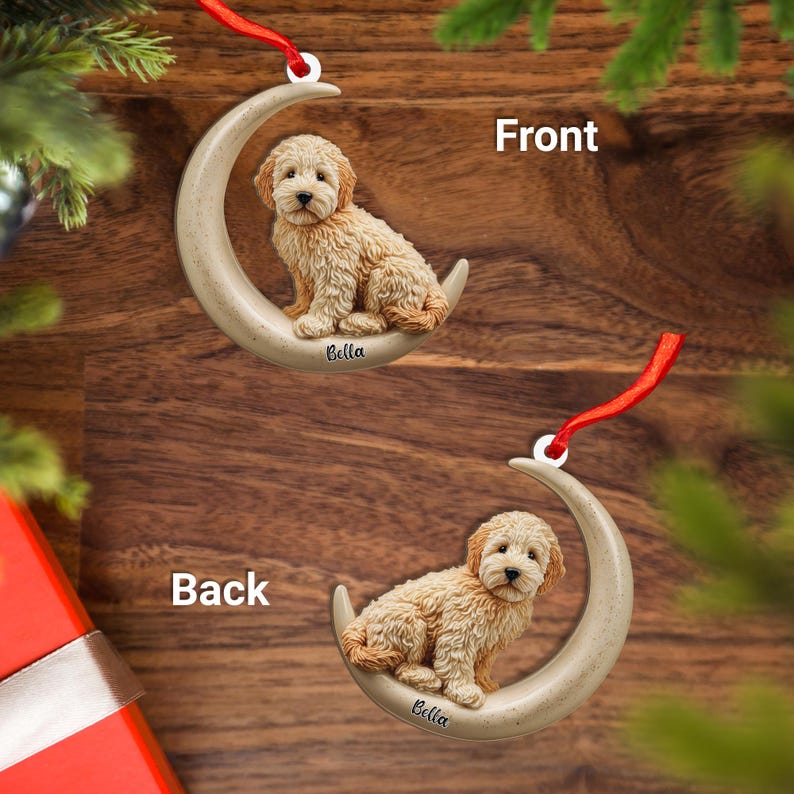 Personalized Labradoodle Dog on Moon Ash Plywood Ornament Flat 2D ...