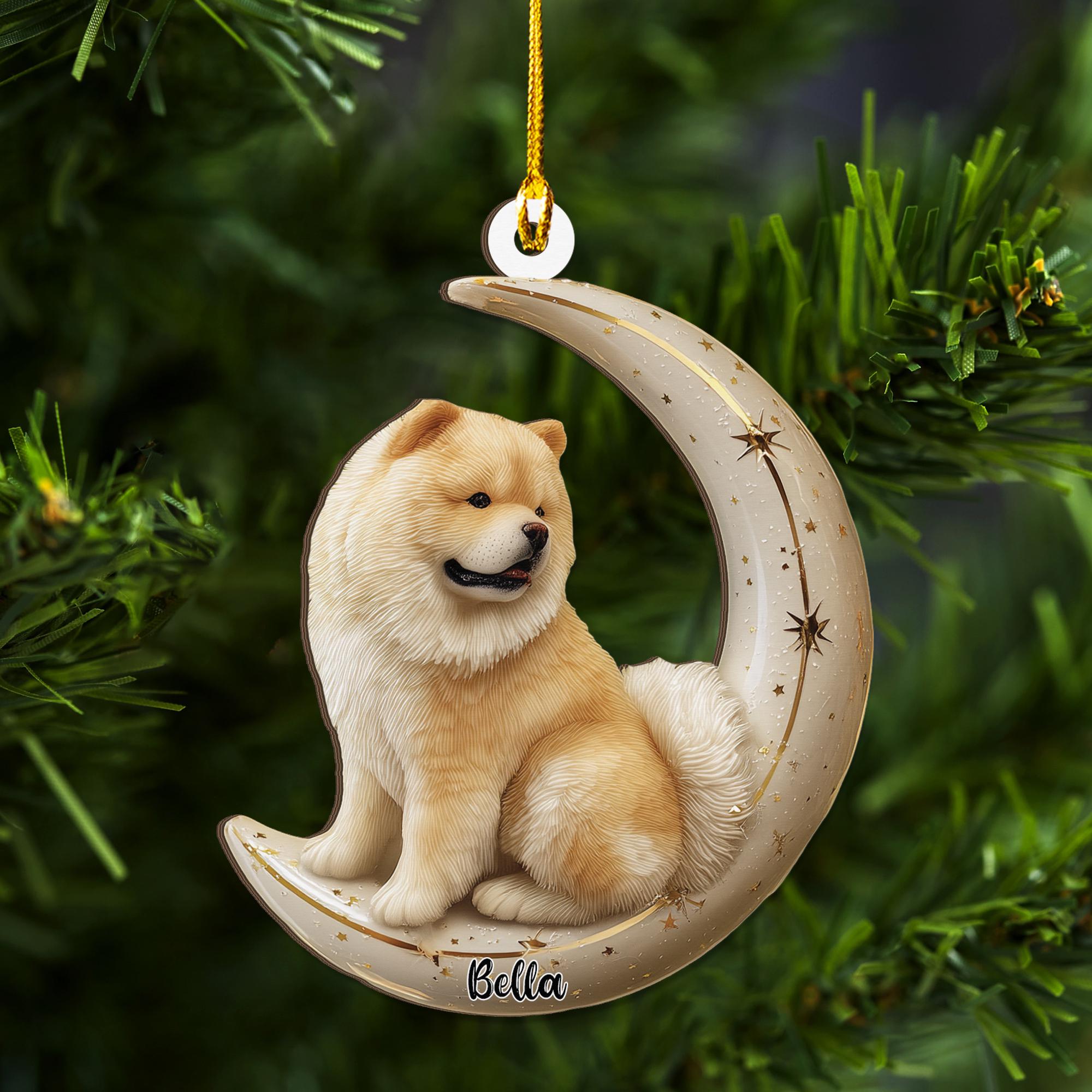 Personalized Chow Chow Dog on Moon Ash Plywood Ornament Flat 2D Cutout ...