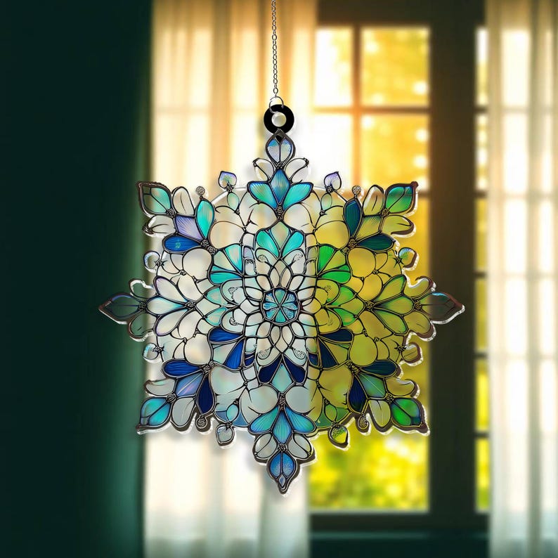 Winter Snowflake Acrylic Suncatcher Window Hanging – Frosty Sun Catcher ...