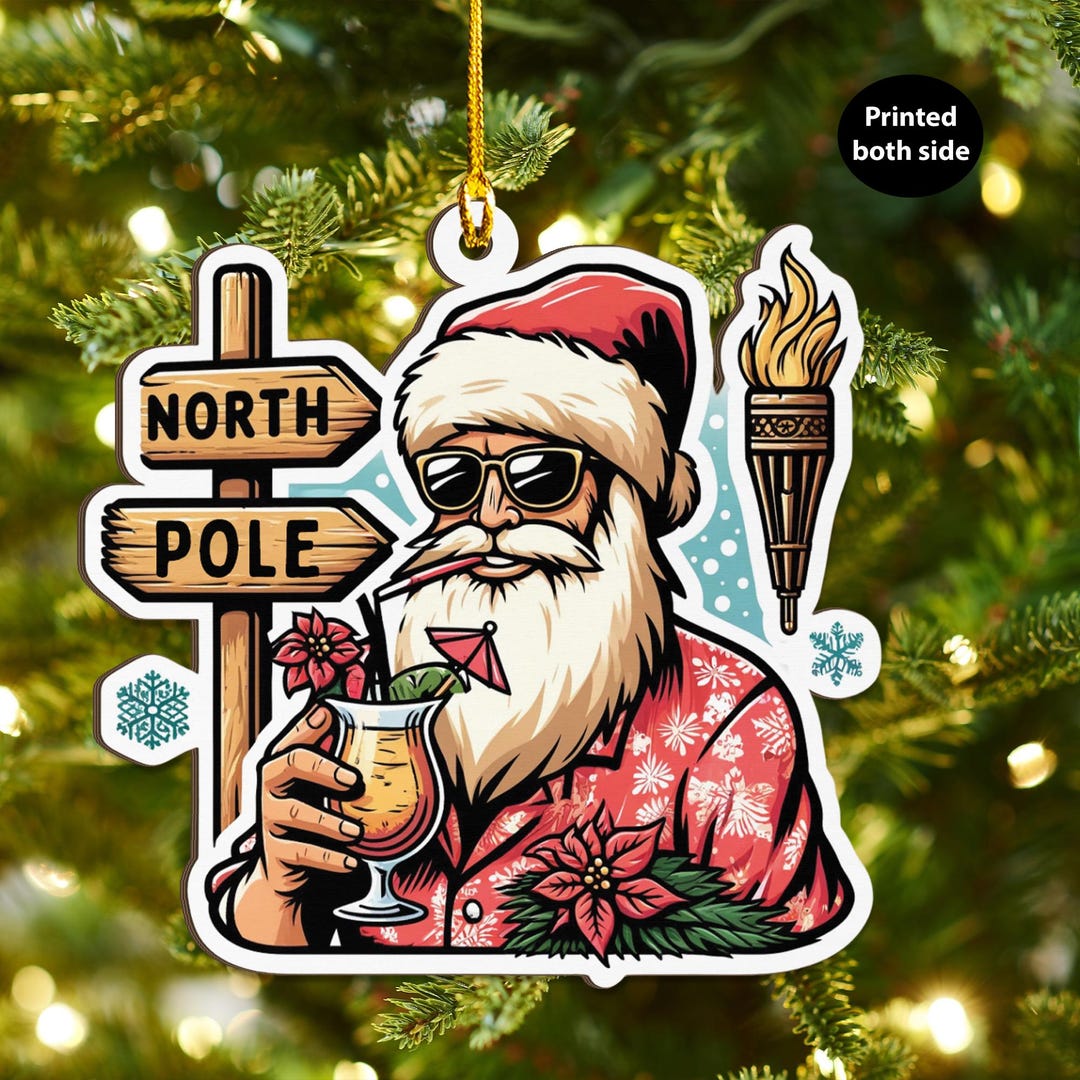Tiki Santa 2024 Wood Ornament Gift, Christmas Tree Decor Wood Ornament ...