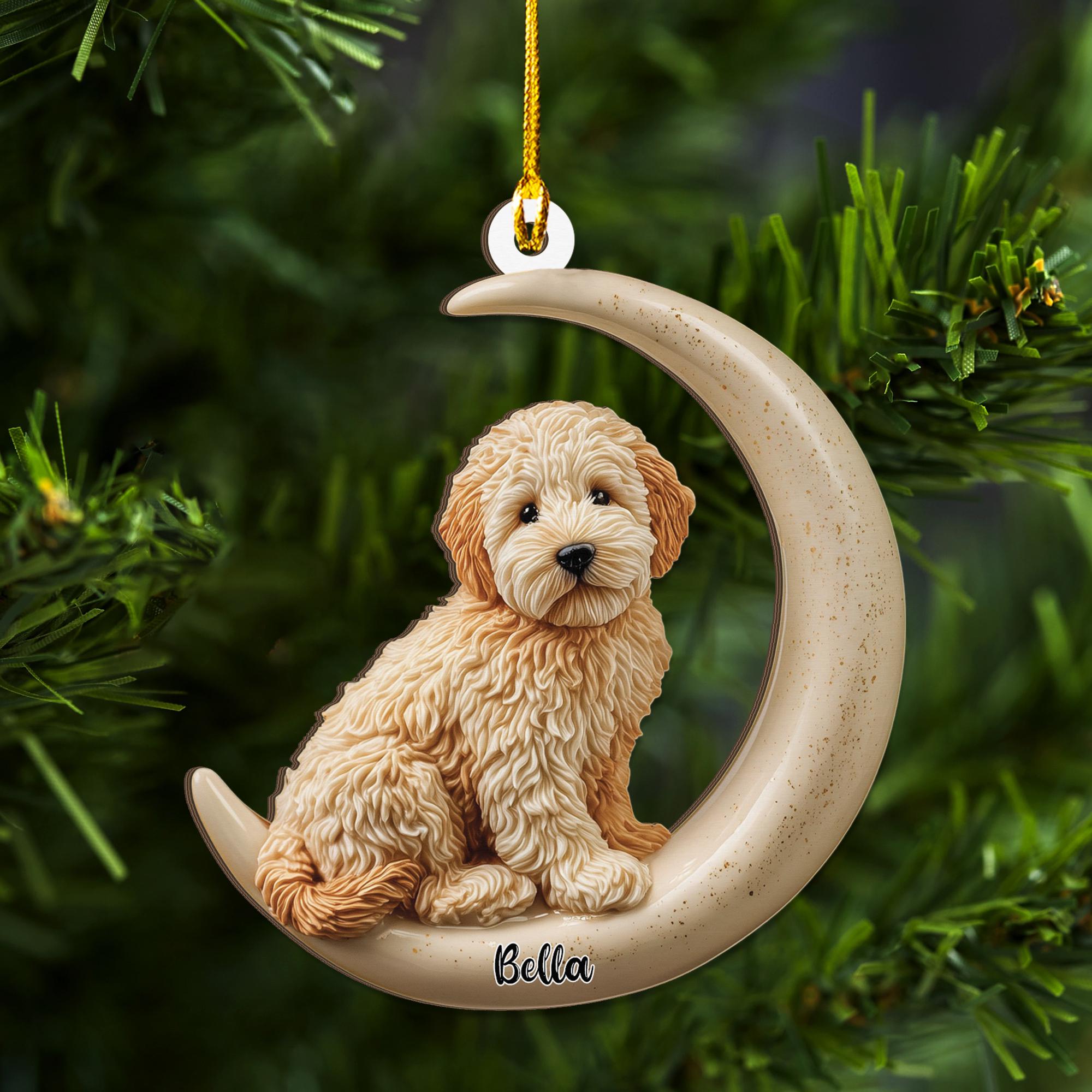 Personalized Labradoodle Dog on Moon Ash Plywood Ornament Flat 2D ...
