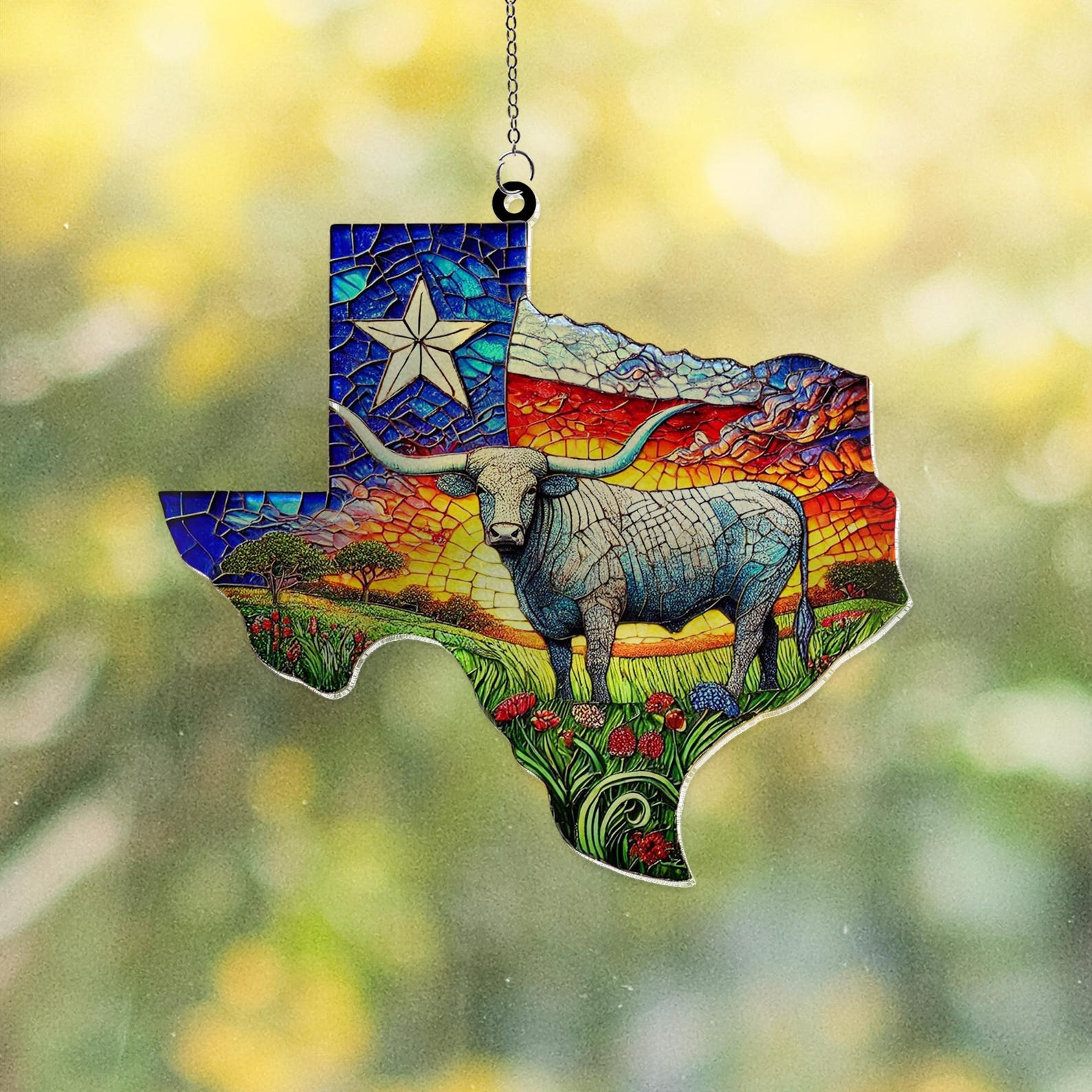 Texas Longhorn Suncatcher Window Hanging Ornament, Suncatcher Ornament ...