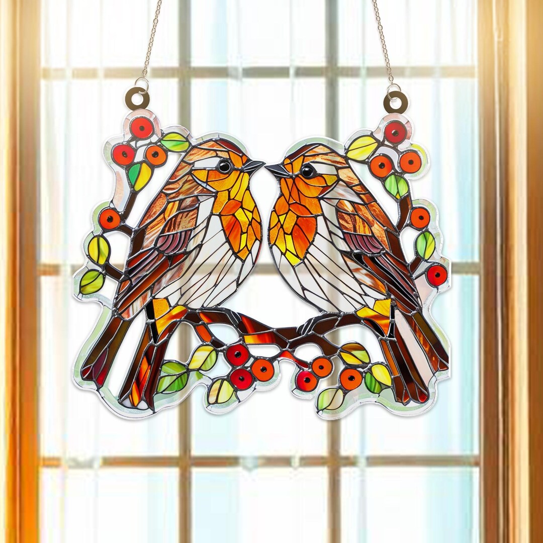 Robin Bird Acrylic Suncatcher Window Hanging Ornament, Suncatcher ...