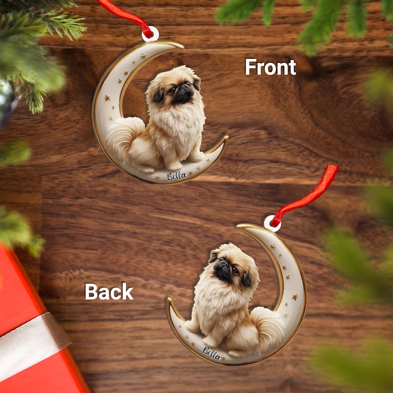 Personalized Pekingese Dog on Moon Ash Plywood Ornament Flat 2D Cutout ...