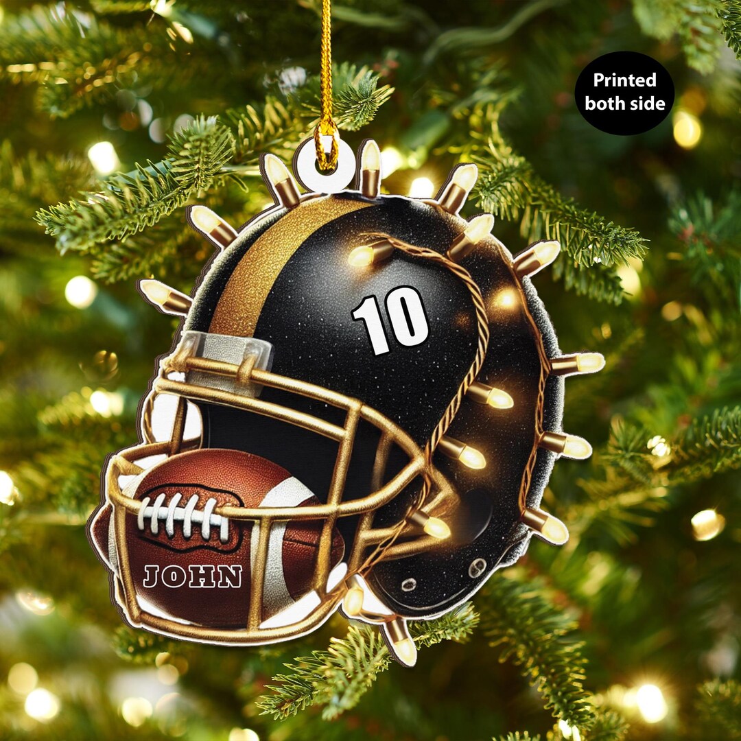 Personalized Christmas Football Helmet Double Sided Wood Ornament ...