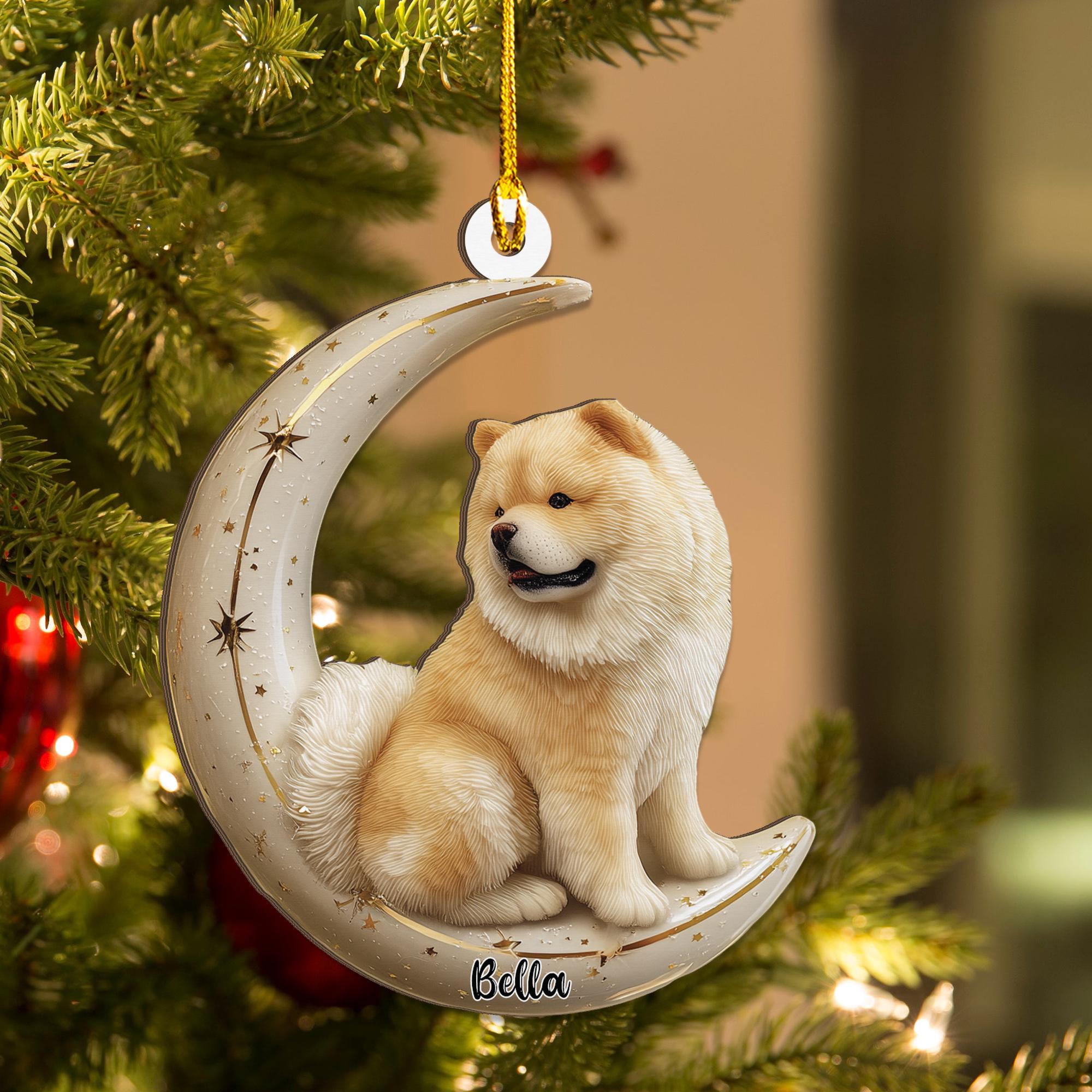 Personalized Chow Chow Dog on Moon Ash Plywood Ornament Flat 2D Cutout ...