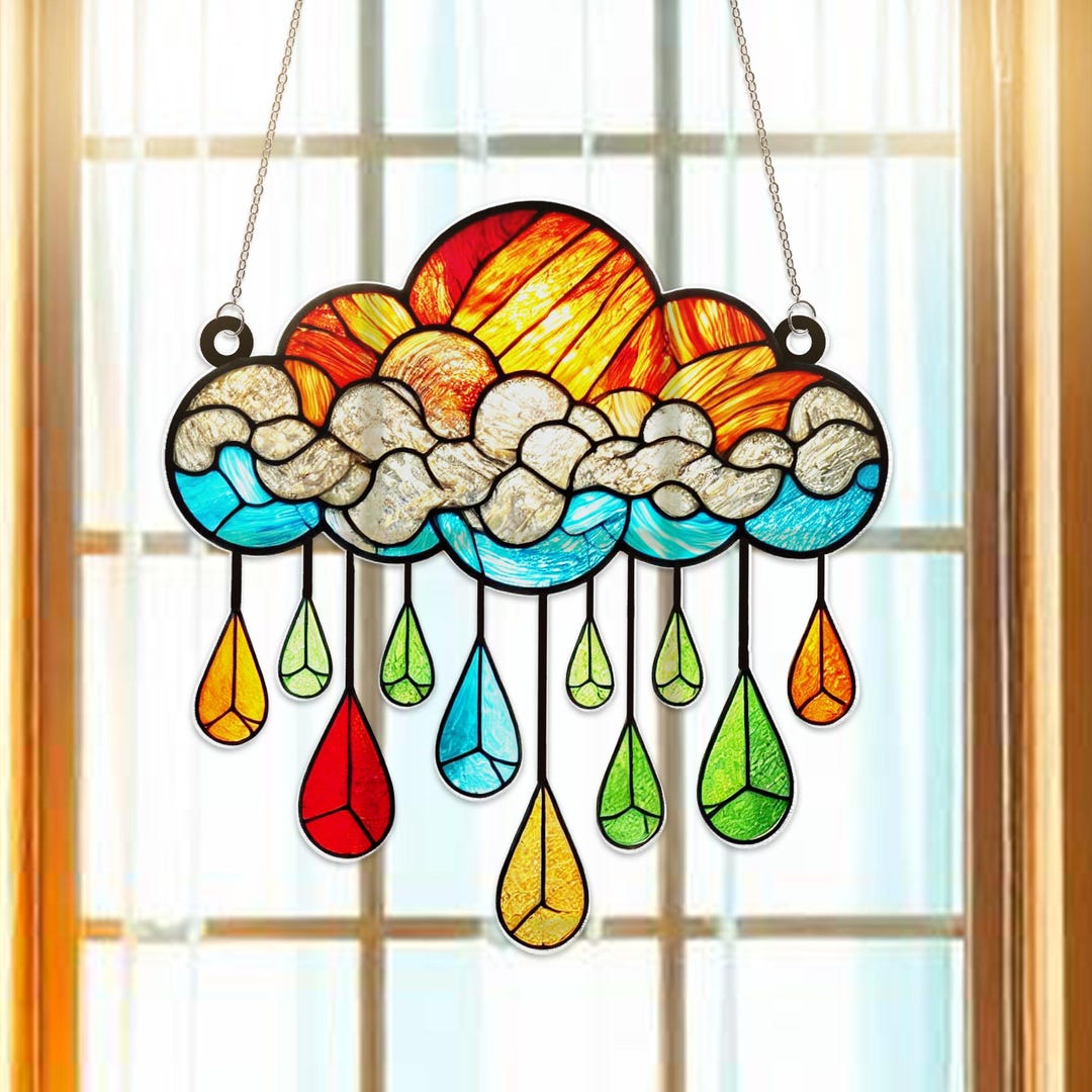 Colorful Cloud and Rain Acrylic Suncatcher Window Hanging | Whimsical ...