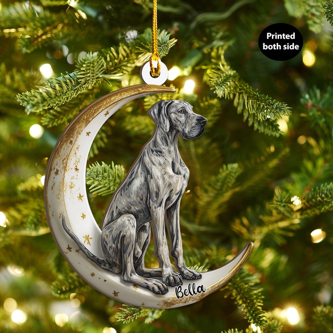 Personalized Great Dane Dog on Moon Ash Plywood Ornament Flat 2D Cutout ...