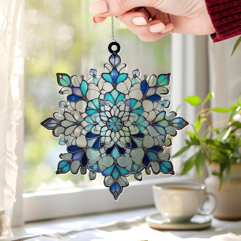 Winter Snowflake Acrylic Suncatcher Window Hanging – Frosty Sun Catcher ...