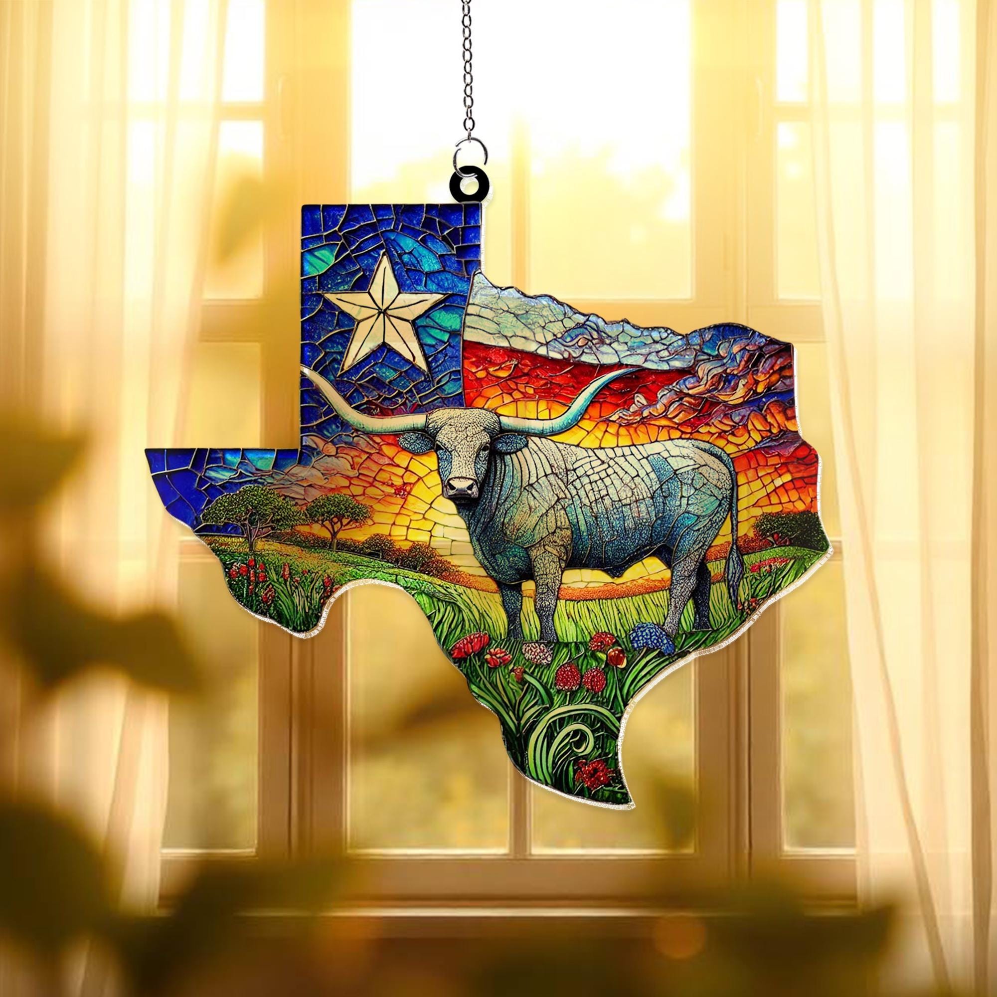 Texas Longhorn Suncatcher Window Hanging Ornament, Suncatcher Ornament ...