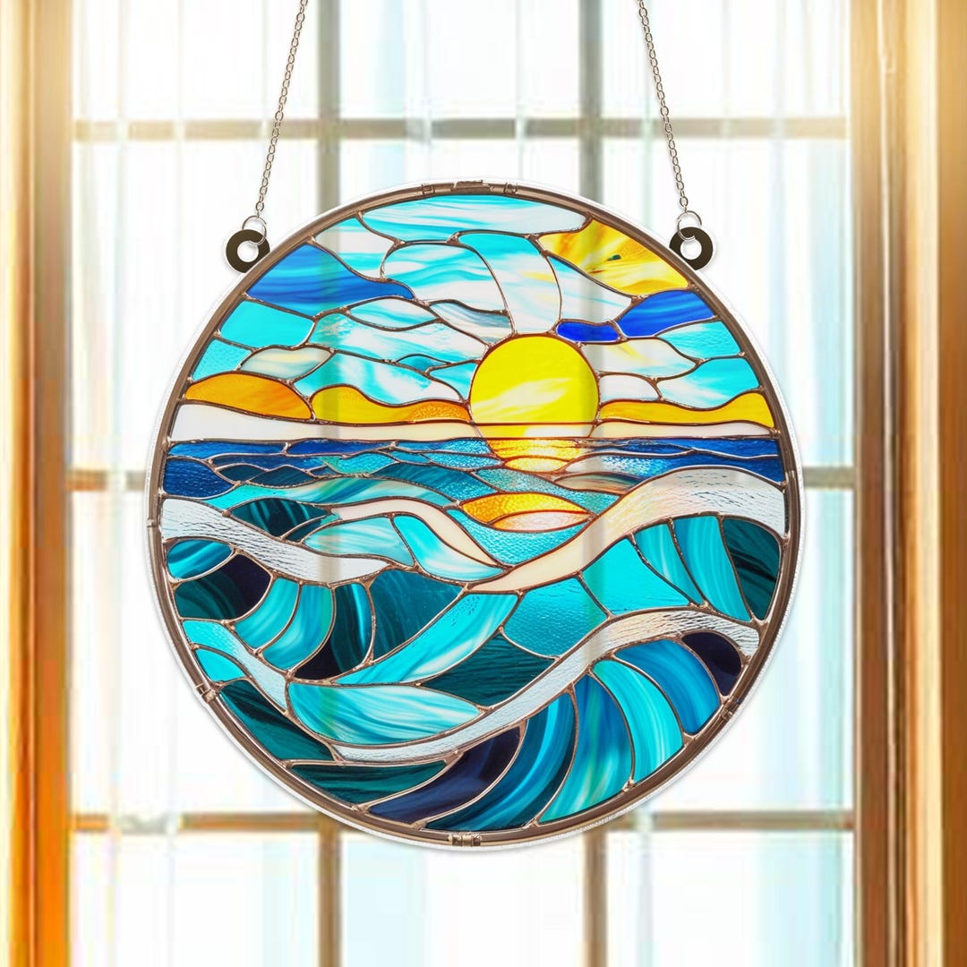 Sunrise on the Beach Suncatcher Window Hanging Ornament, Suncatcher ...