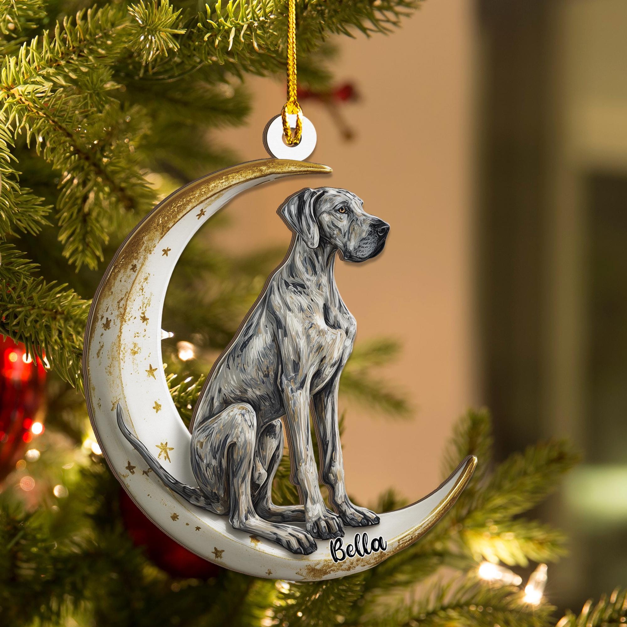 Personalized Great Dane Dog on Moon Ash Plywood Ornament Flat 2D Cutout ...