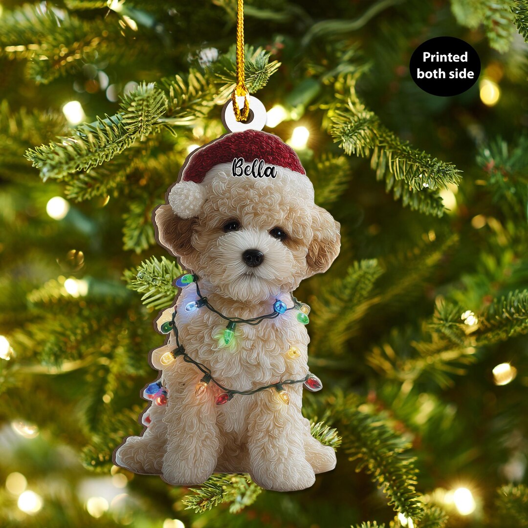 Personalized Poodle Dog Christmas Ash Plywood Ornament, Flat 2D Holiday ...