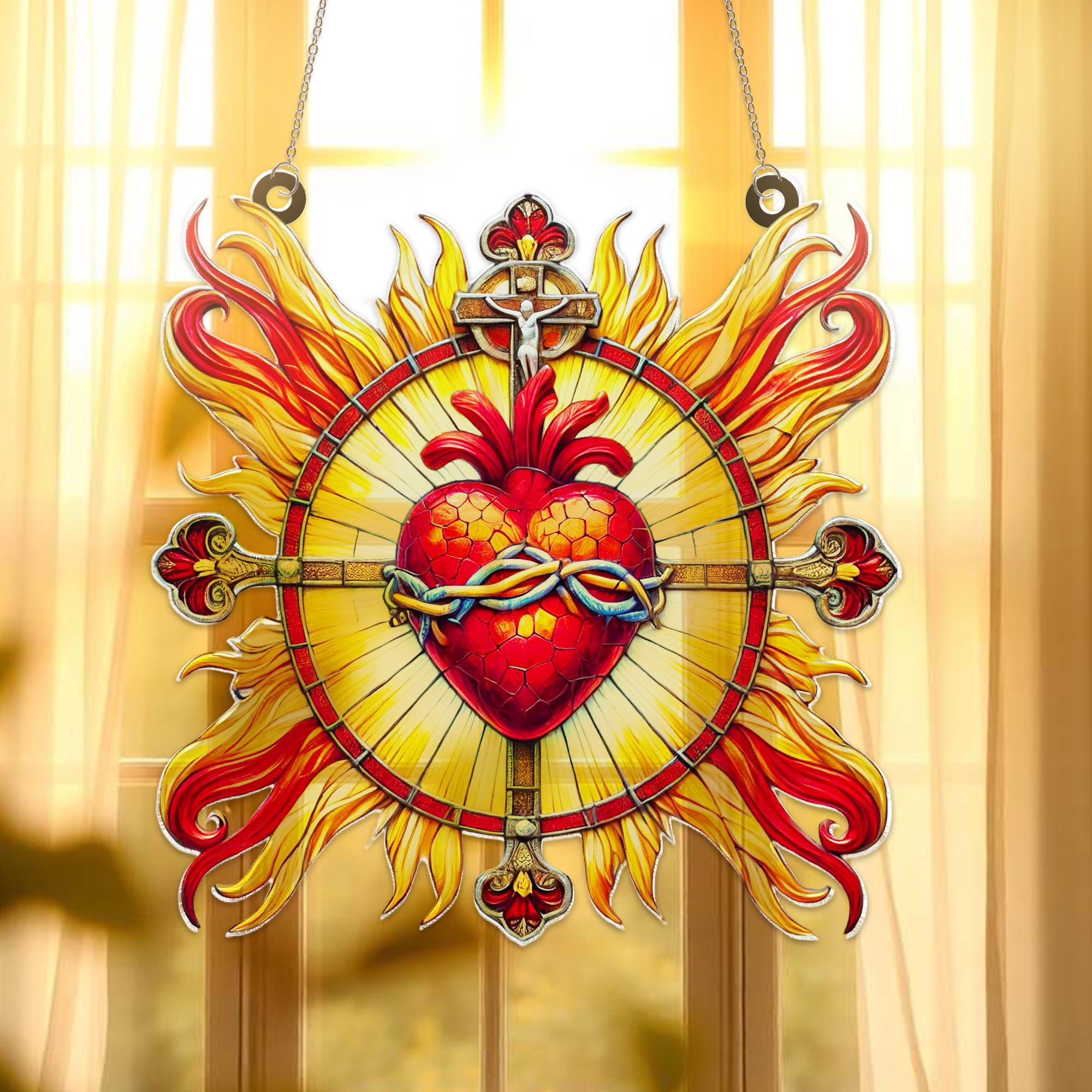 Sacred Heart of Jesus Acrylic Suncatcher Window Hanging – Religious Sun ...