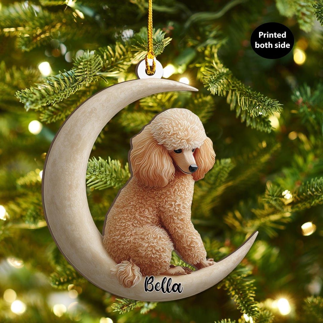 Personalized Poodle Dog on Moon Ash Plywood Ornament Flat 2D Cutout ...