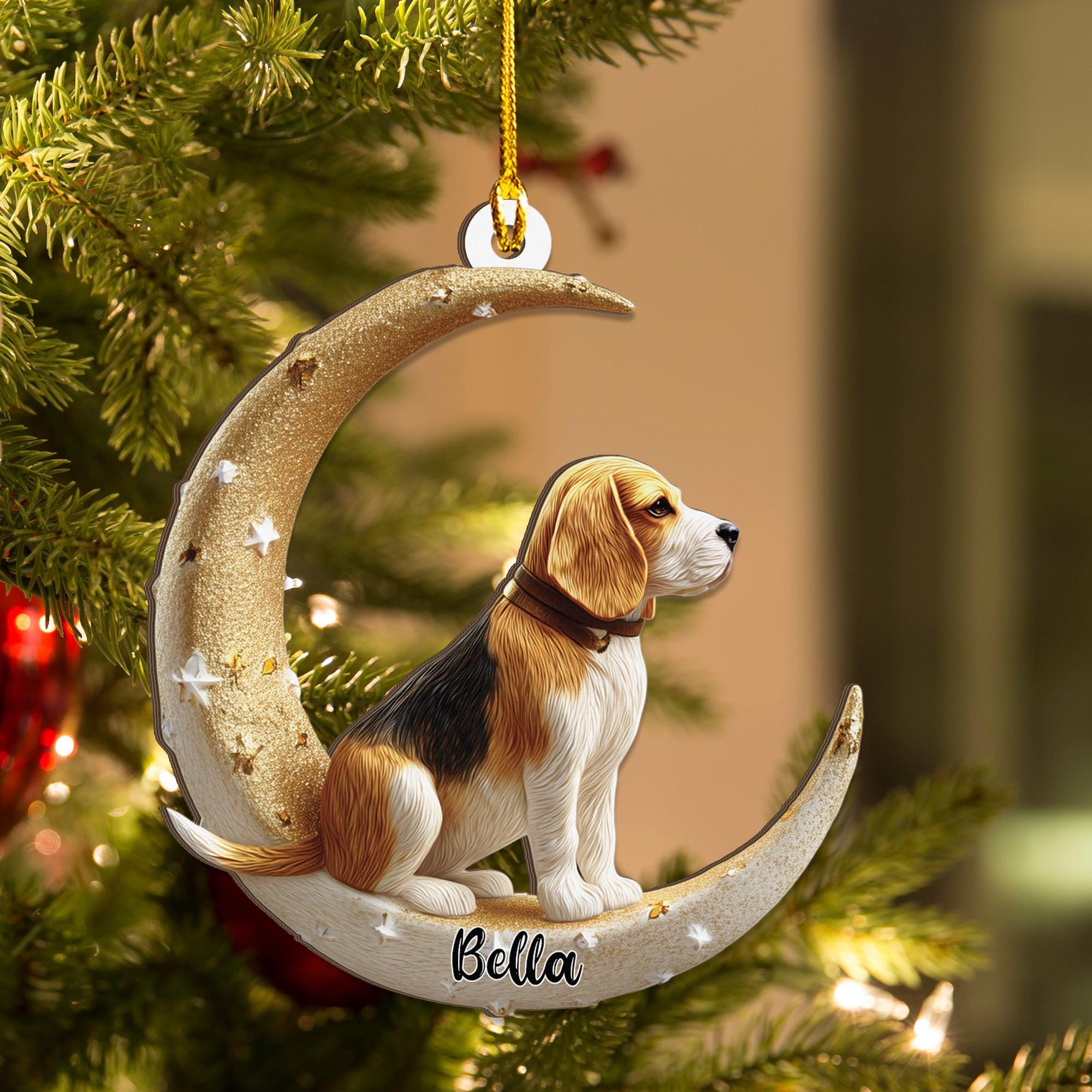 Personalized Beagle Dog on Moon Ash Plywood Ornament Flat 2D Cutout ...