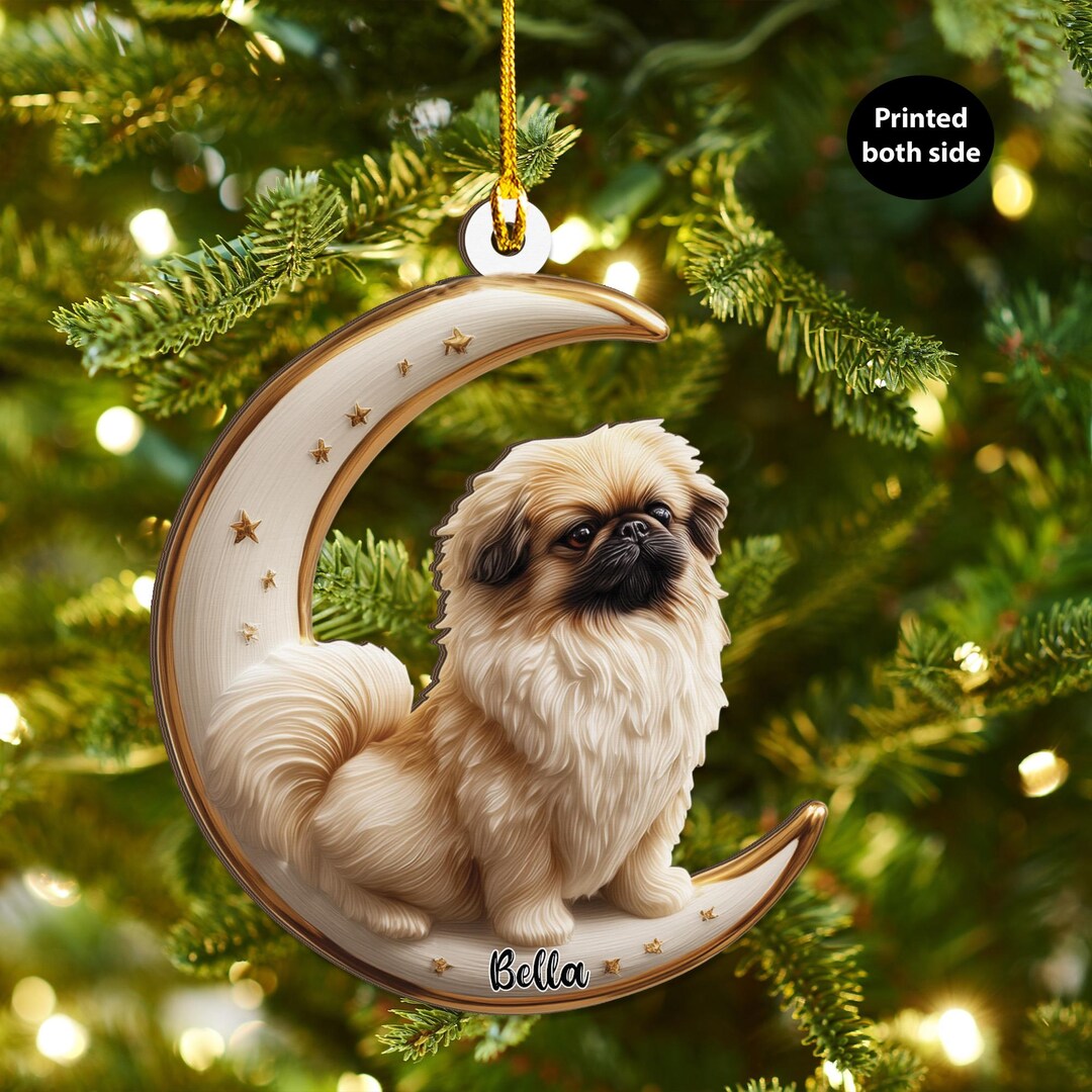 Personalized Pekingese Dog on Moon Ash Plywood Ornament Flat 2D Cutout ...