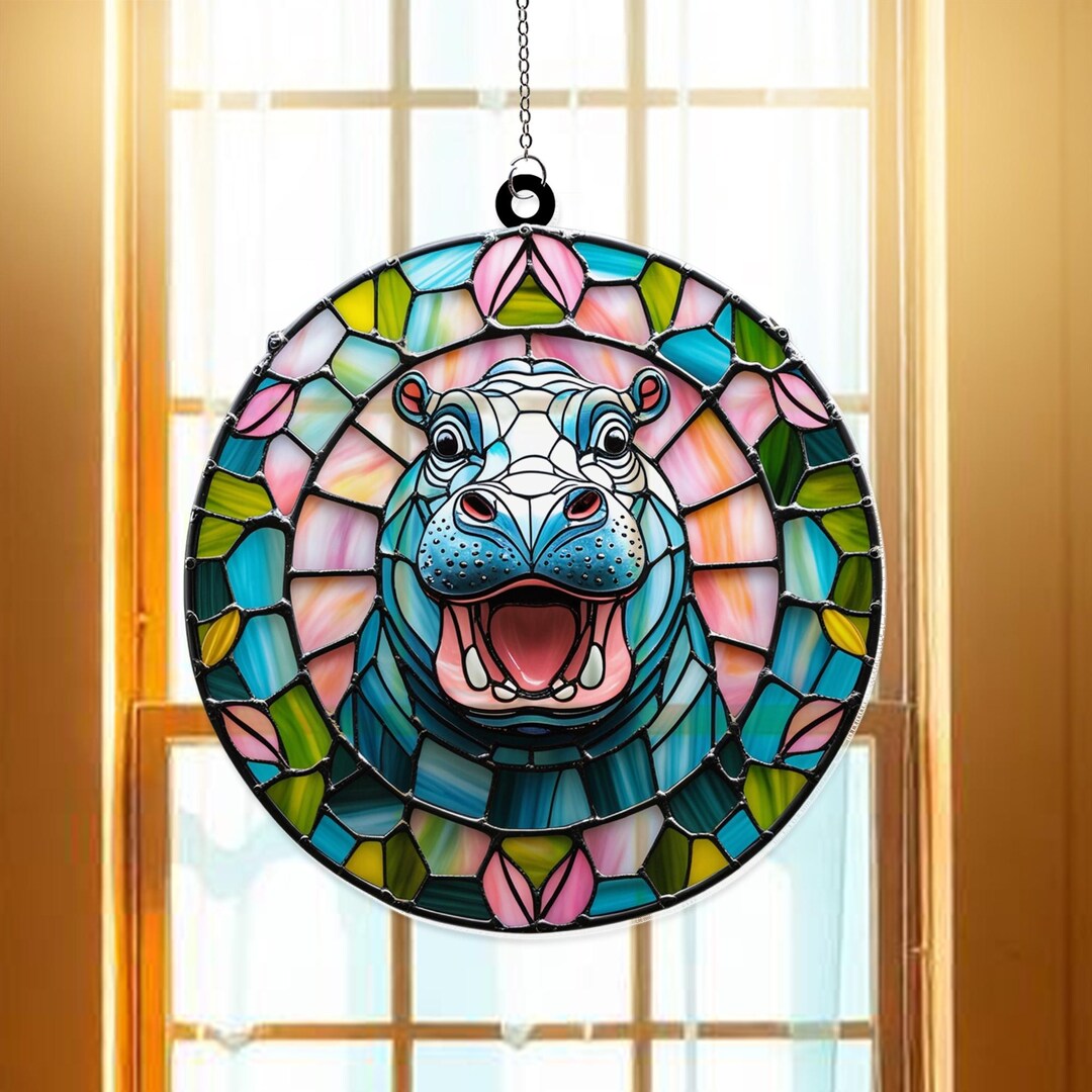 Moo Deng Acrylic Window Suncatcher Hanging Ornament, Suncatcher ...