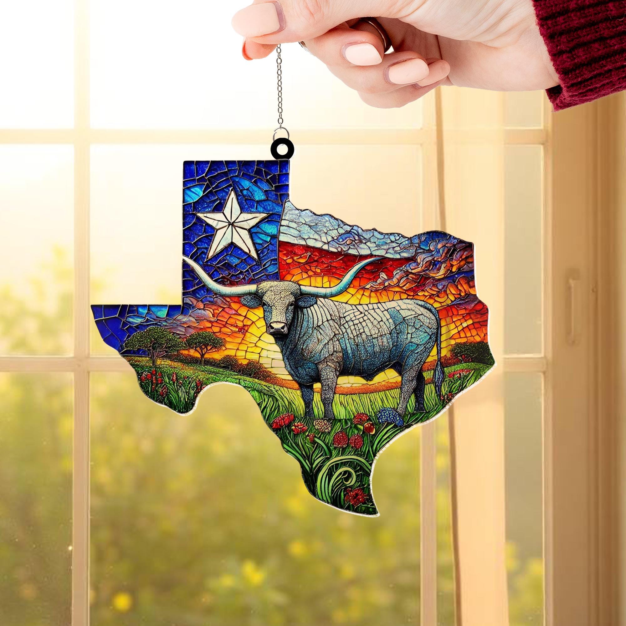 Texas Longhorn Suncatcher Window Hanging Ornament, Suncatcher Ornament ...