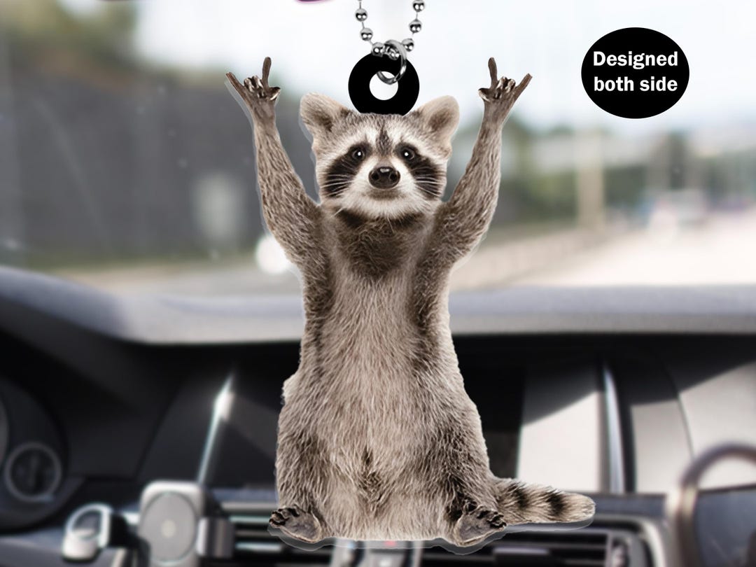 Raccoon Rock Sign Meme Car Rear View Mirror Ornament, Raccoon Rock Sign ...