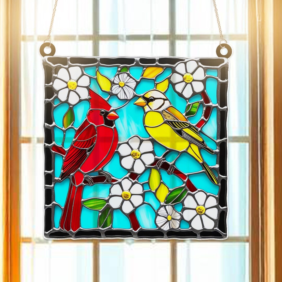 Cardinal and Songbird Acrylic Window Hanging Ornament, Suncatcher ...
