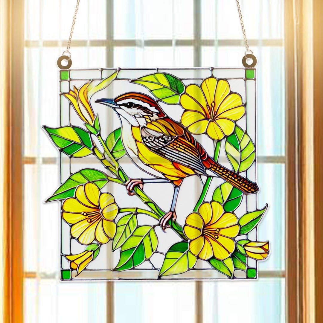 Carolina Wren Bird Suncatcher Window Hanging Ornament, Suncatcher ...