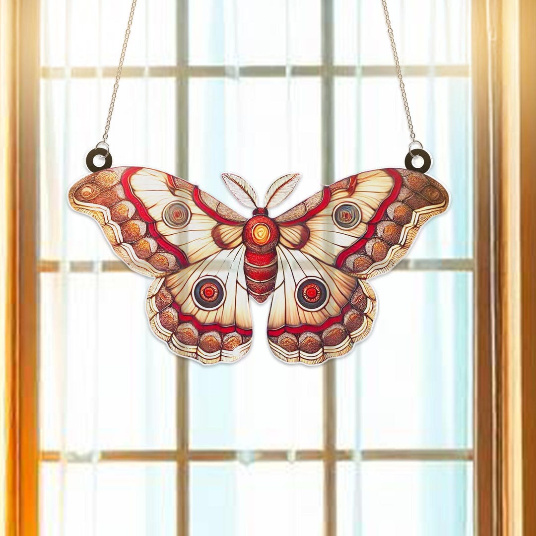 Silk Moth Acrylic Suncatcher Window Hanging | Elegant Moth Window Decor ...
