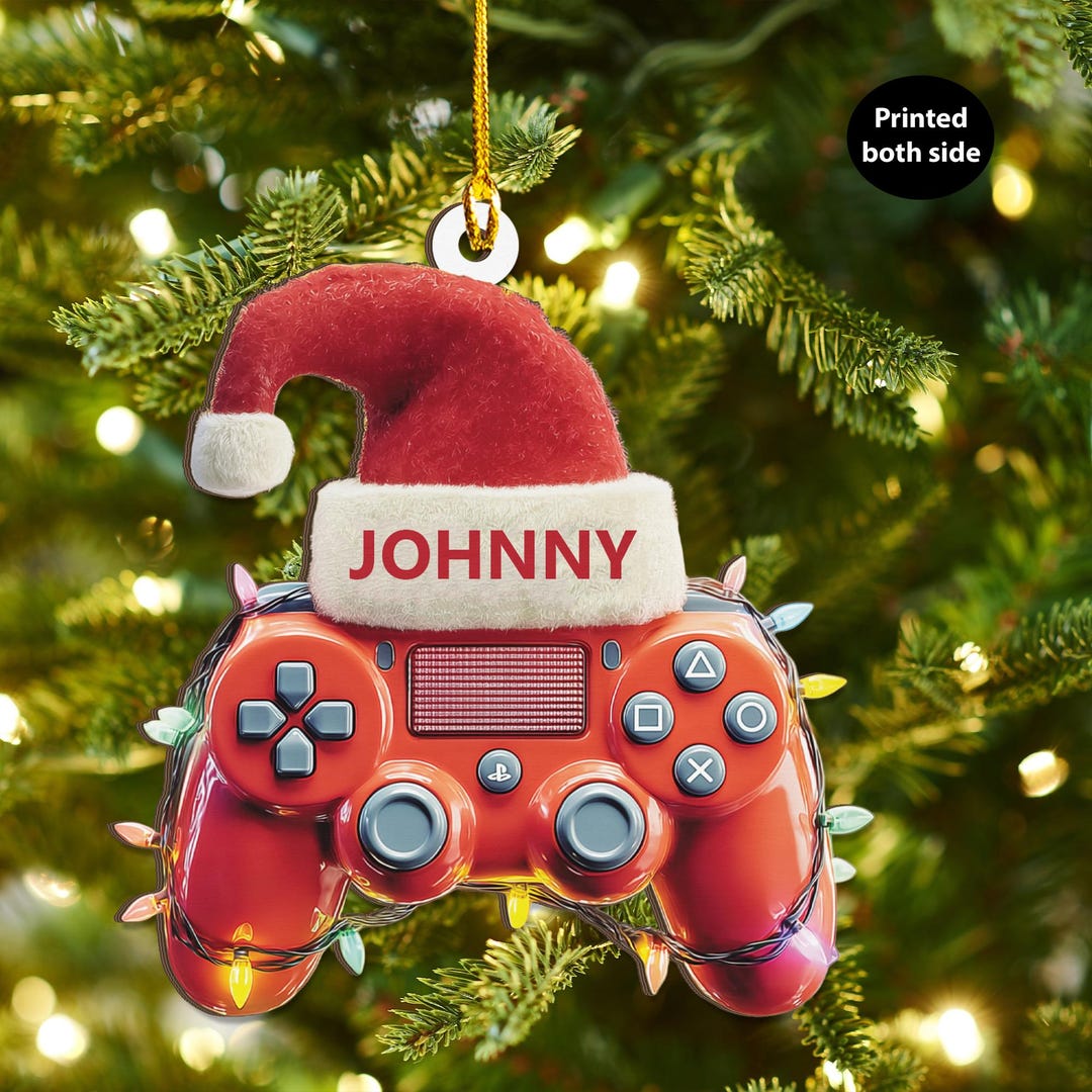 Personalized Game Controller Christmas Ash Plywood Ornament Flat 2D ...