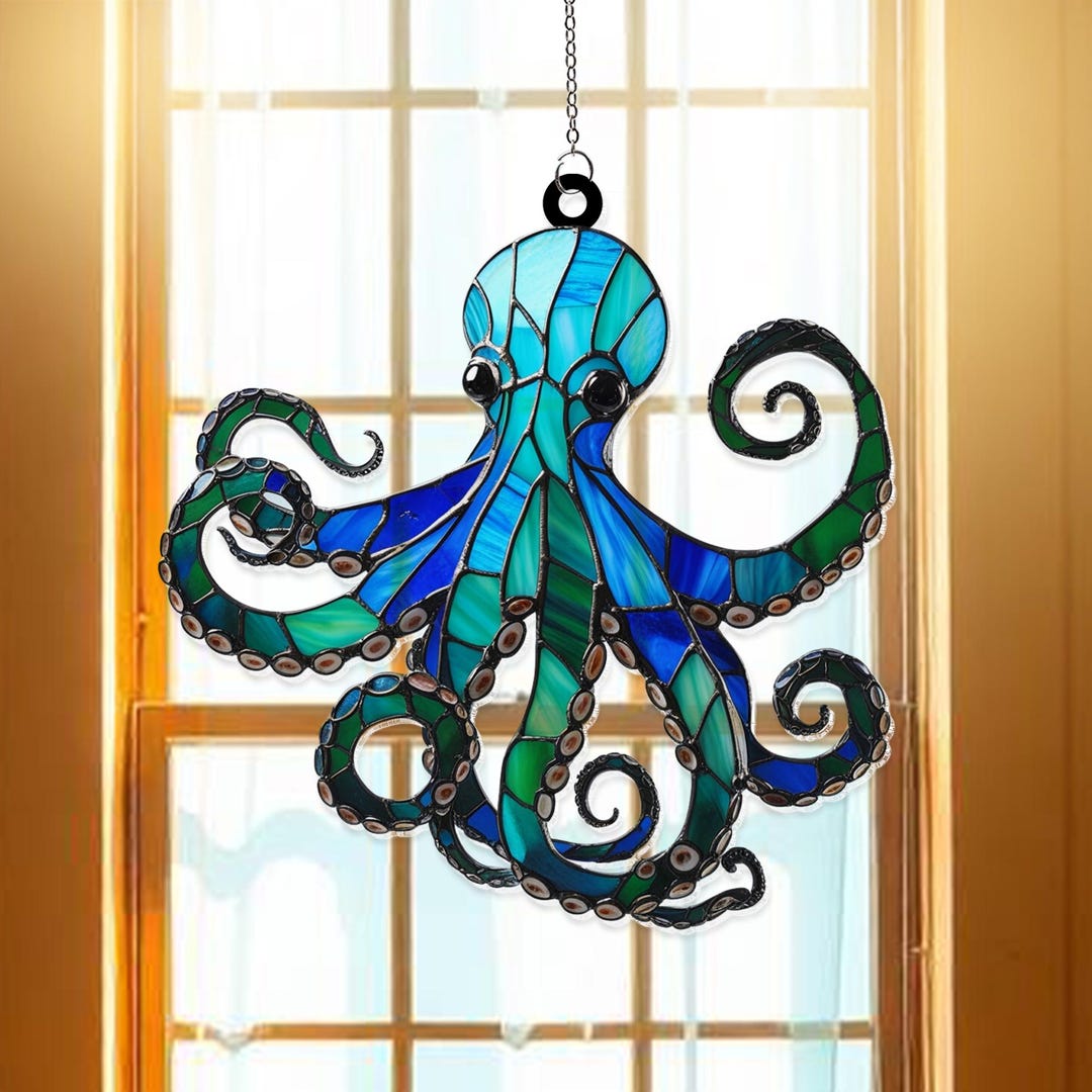 Blue Octopus Suncatcher Window Hanging Ornament, Suncatcher Ornament ...
