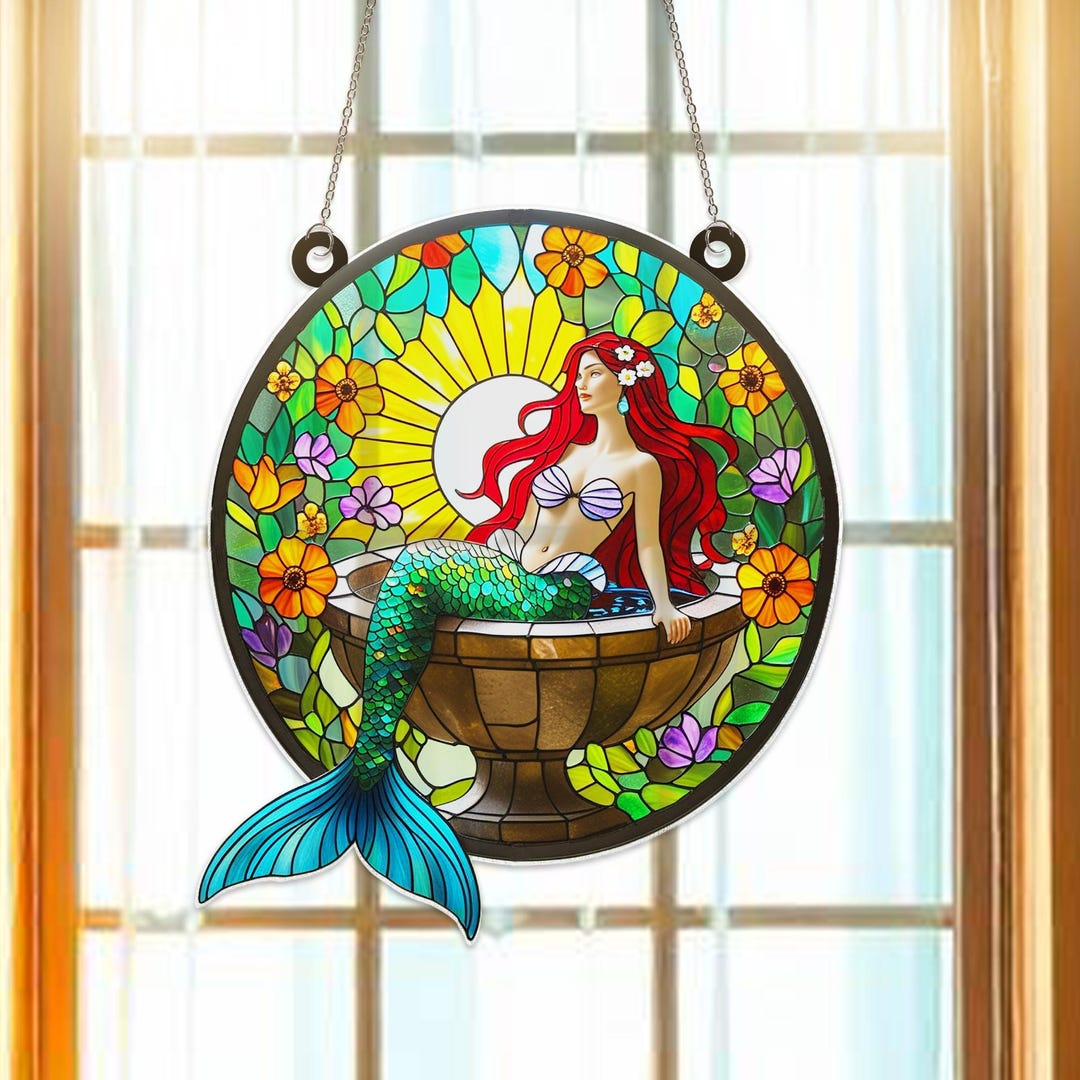 Mermaid Ocean Suncatcher Window Ornament | Acrylic Coastal Decor for ...