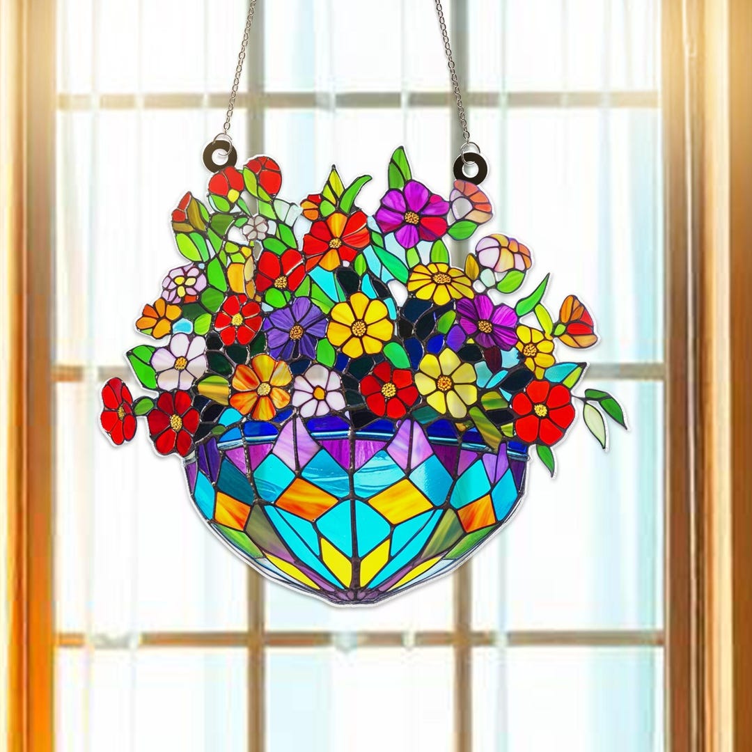 Colorful Flowers Acrylic Suncatcher Window Hanging, Suncatcher Ornament ...