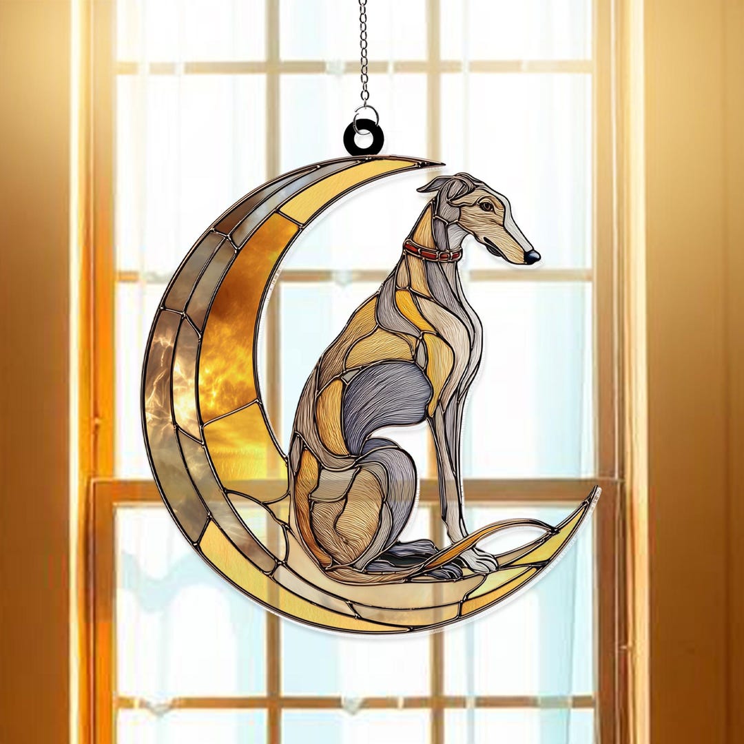 Greyhound Dog Acrylic Suncatcher Window Hanging, Elegant Pet Lover ...